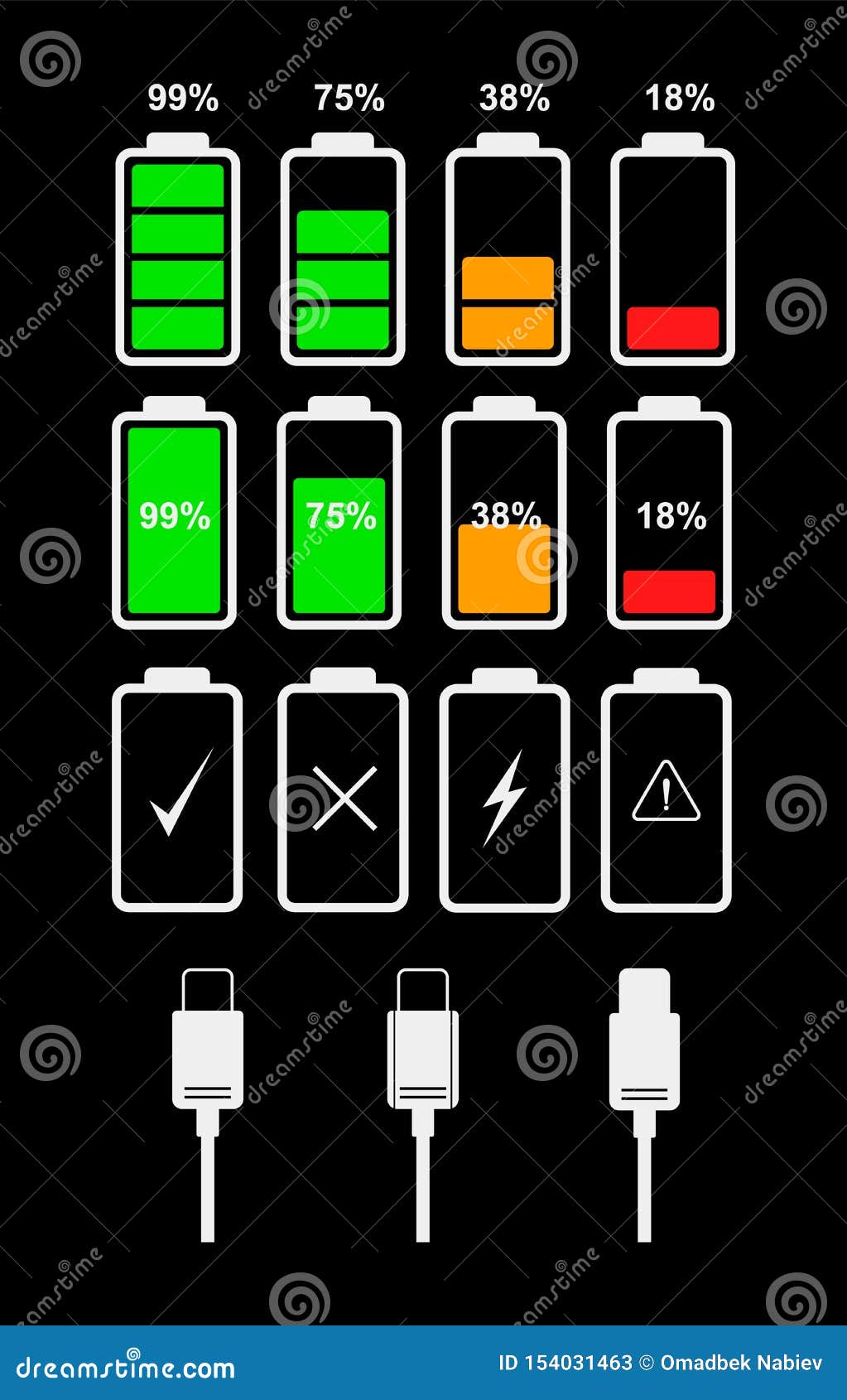 Set of Battery Level Indicator Icons. Stock Vector - Illustration of ...
