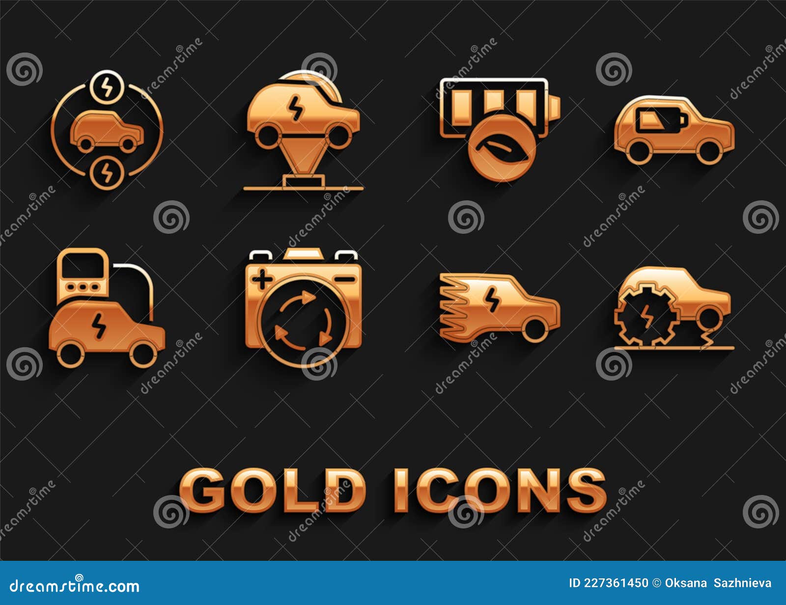 Set Battery with Recycle Symbol, Electric Car, Service, Eco Nature Leaf ... Set Battery with Recycle Symbol, Electric Car, Service, Eco Nature Leaf ...