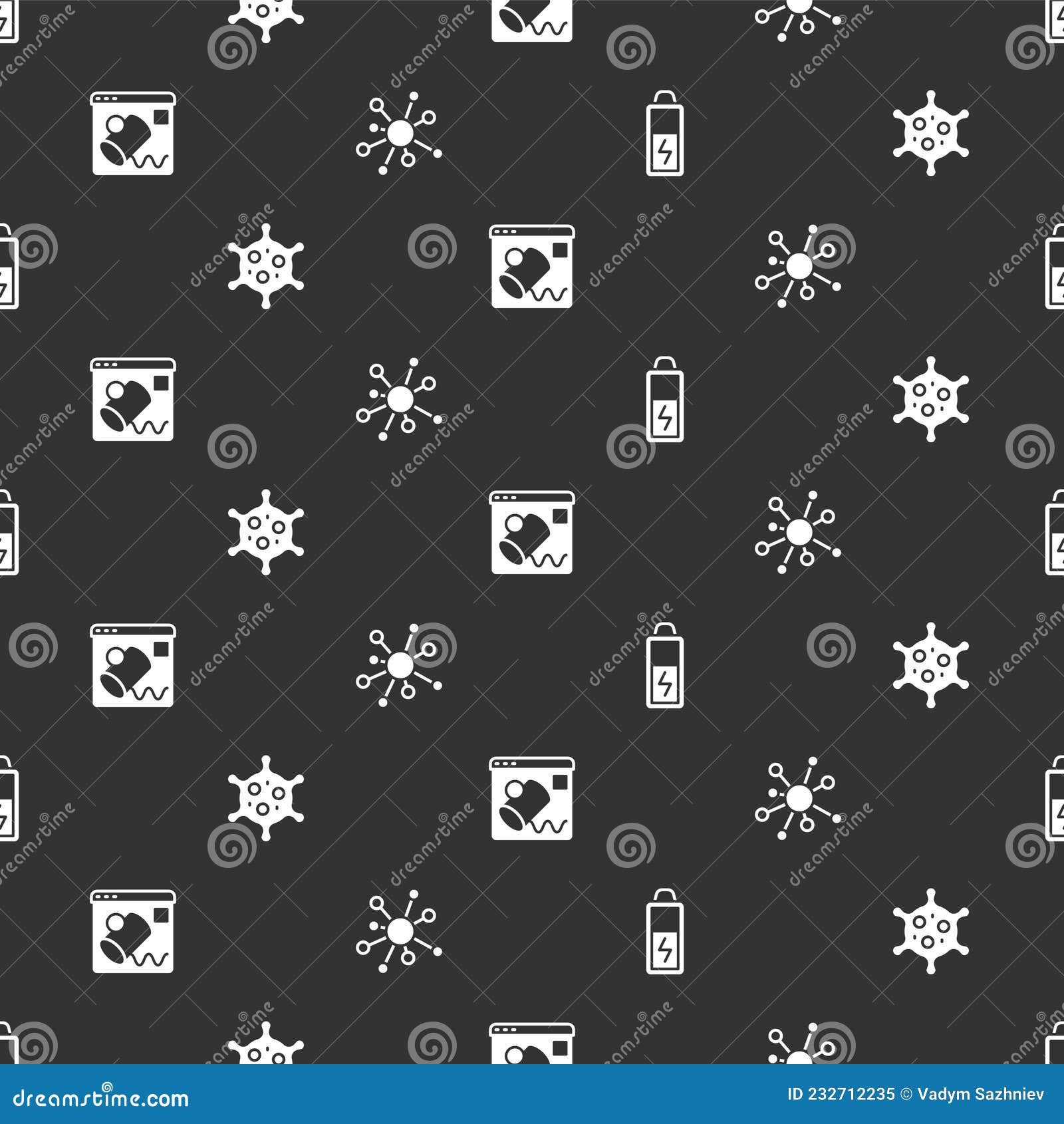 Set Battery, Virus, Data Visualisation and Molecule on Seamless Pattern ...