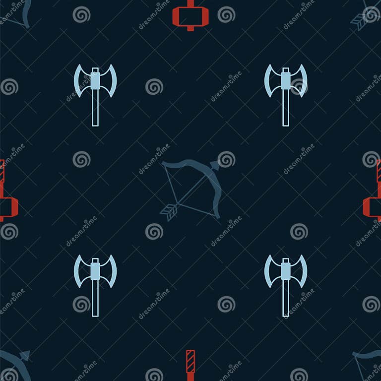 Set Battle Hammer, Medieval Bow and Arrow and Poleaxe on Seamless ...
