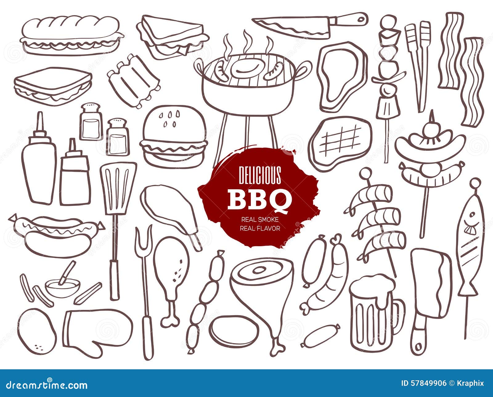 Set of BBQ doodles stock vector. Illustration of ketchup - 57849906