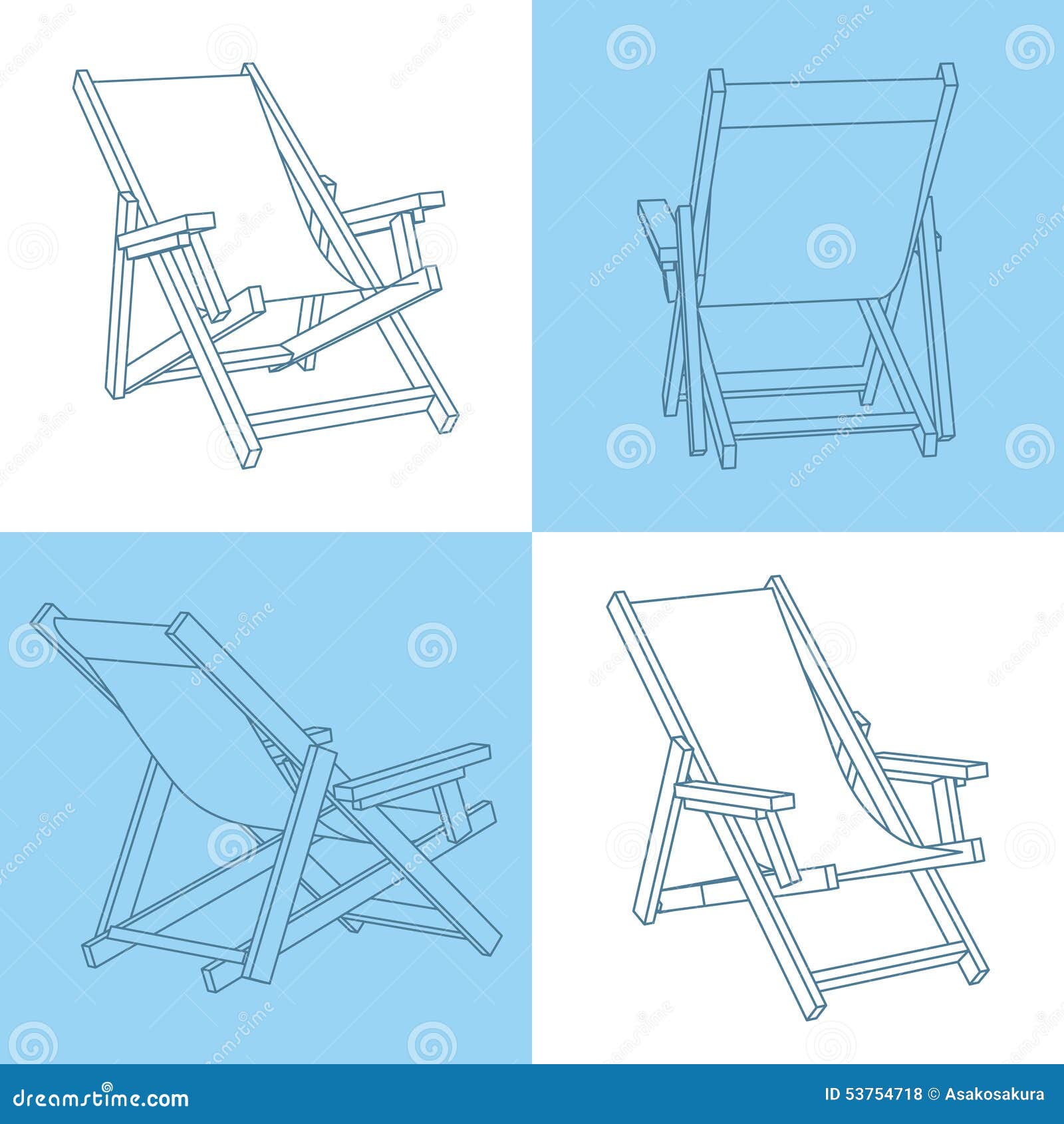 Set of beach chairs stock vector. Illustration of drawing - 53754718