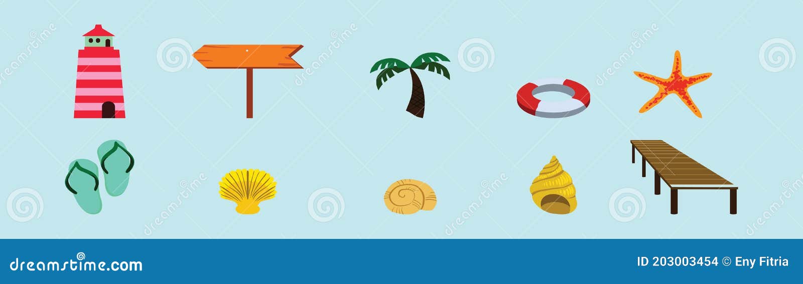 Set of Beach Element Cartoon Icon Design Template with Various Models ...