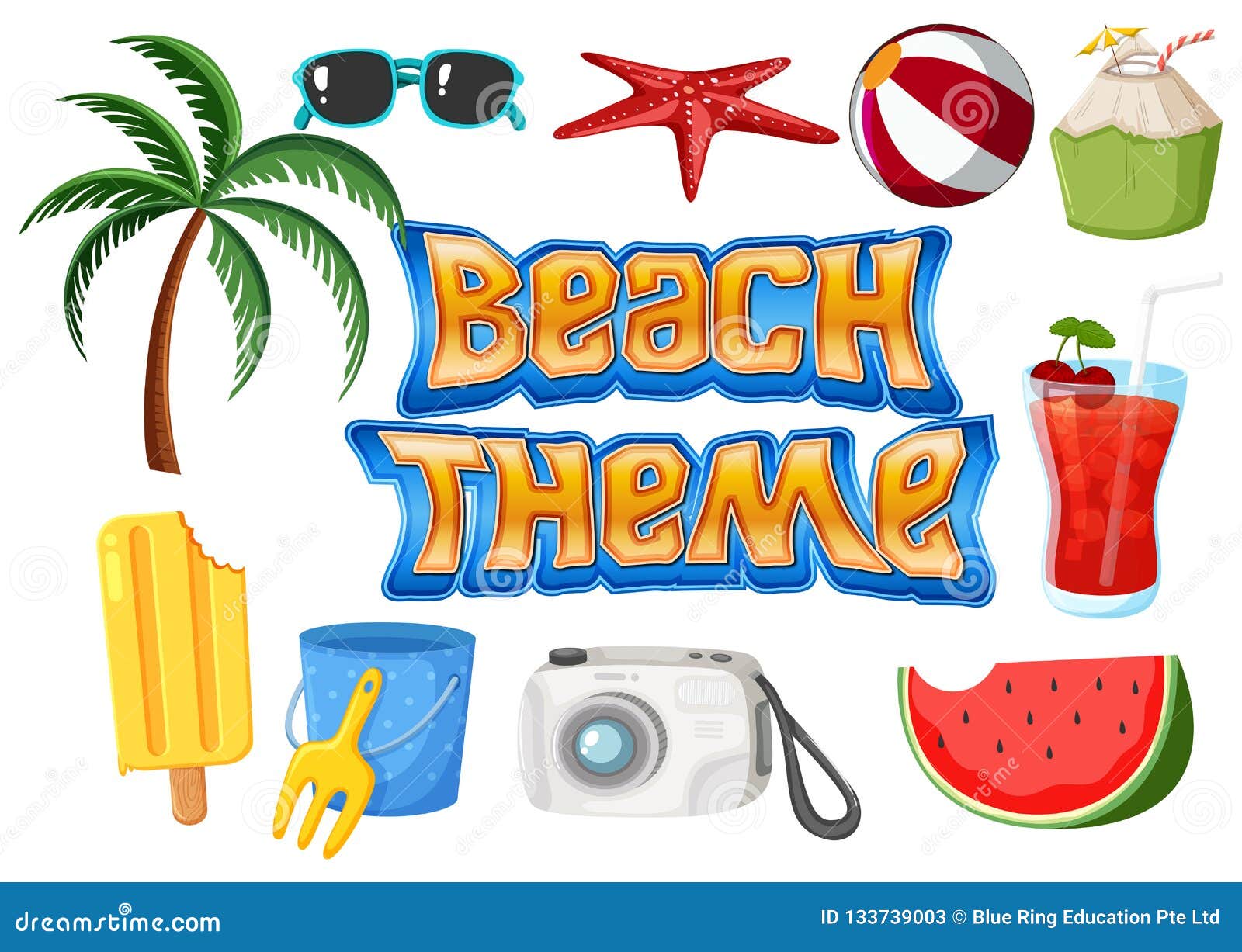 Set of beach element stock vector. Illustration of drink - 133739003