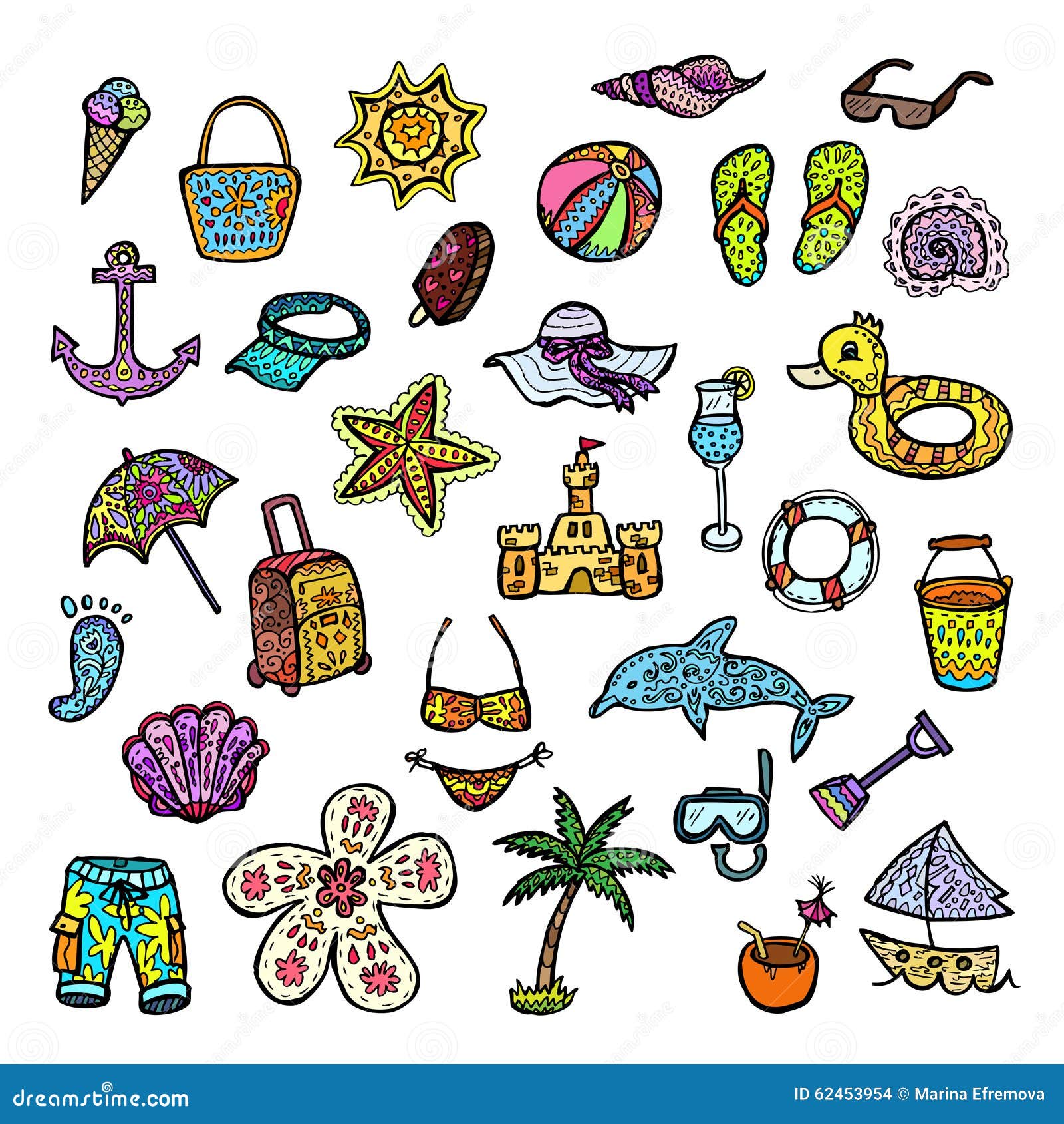 Set of beach icons. stock vector. Illustration of case - 62453954