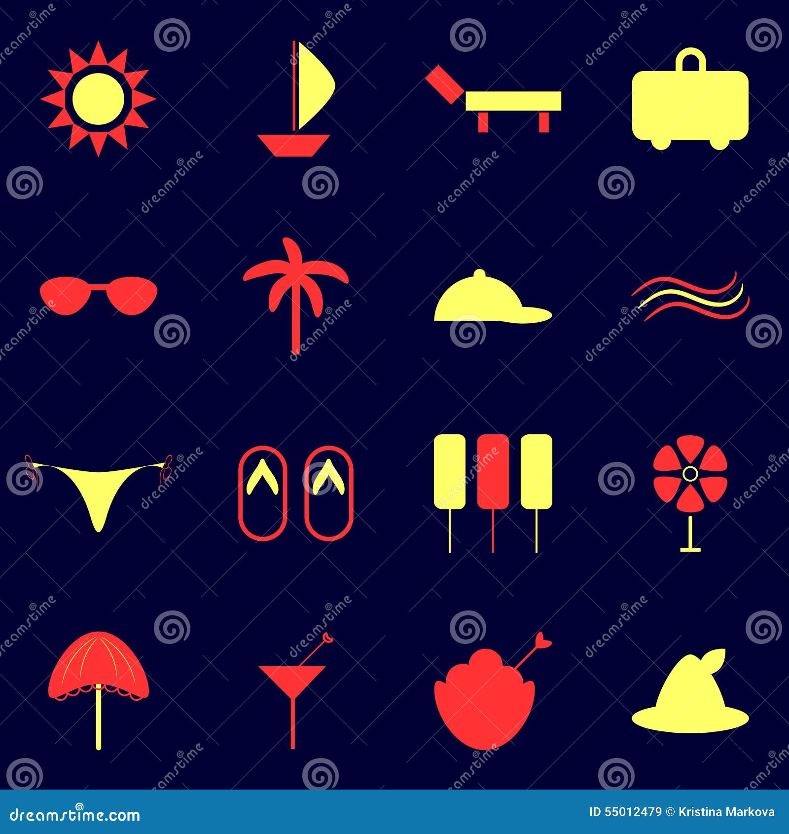Set beach icons stock vector. Illustration of umbrella - 55012479