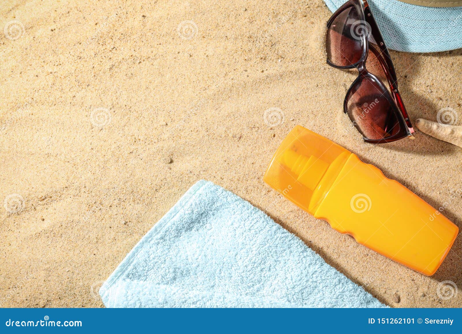 Set of beach items on sand stock image. Image of sand - 151262101