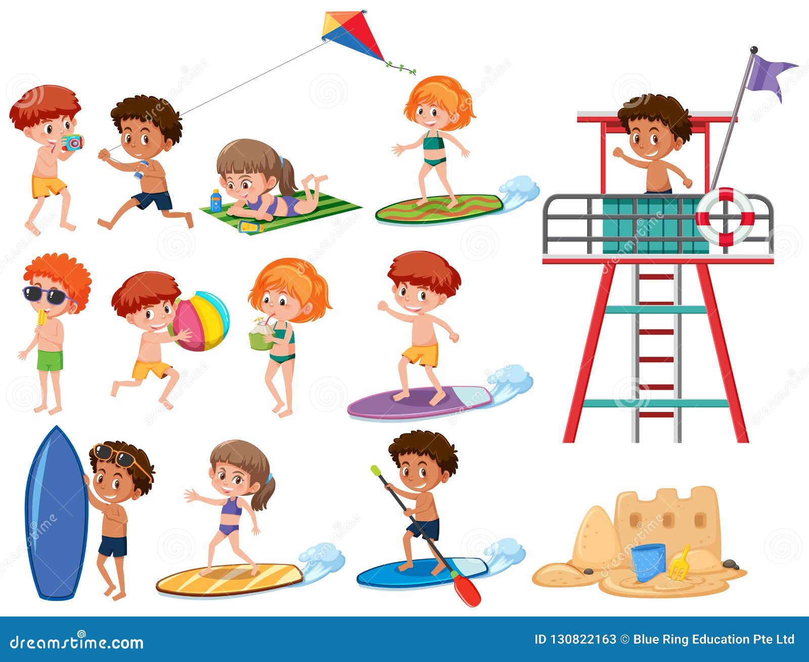 Set of Beach Kids Character Stock Vector - Illustration of cartoon ...