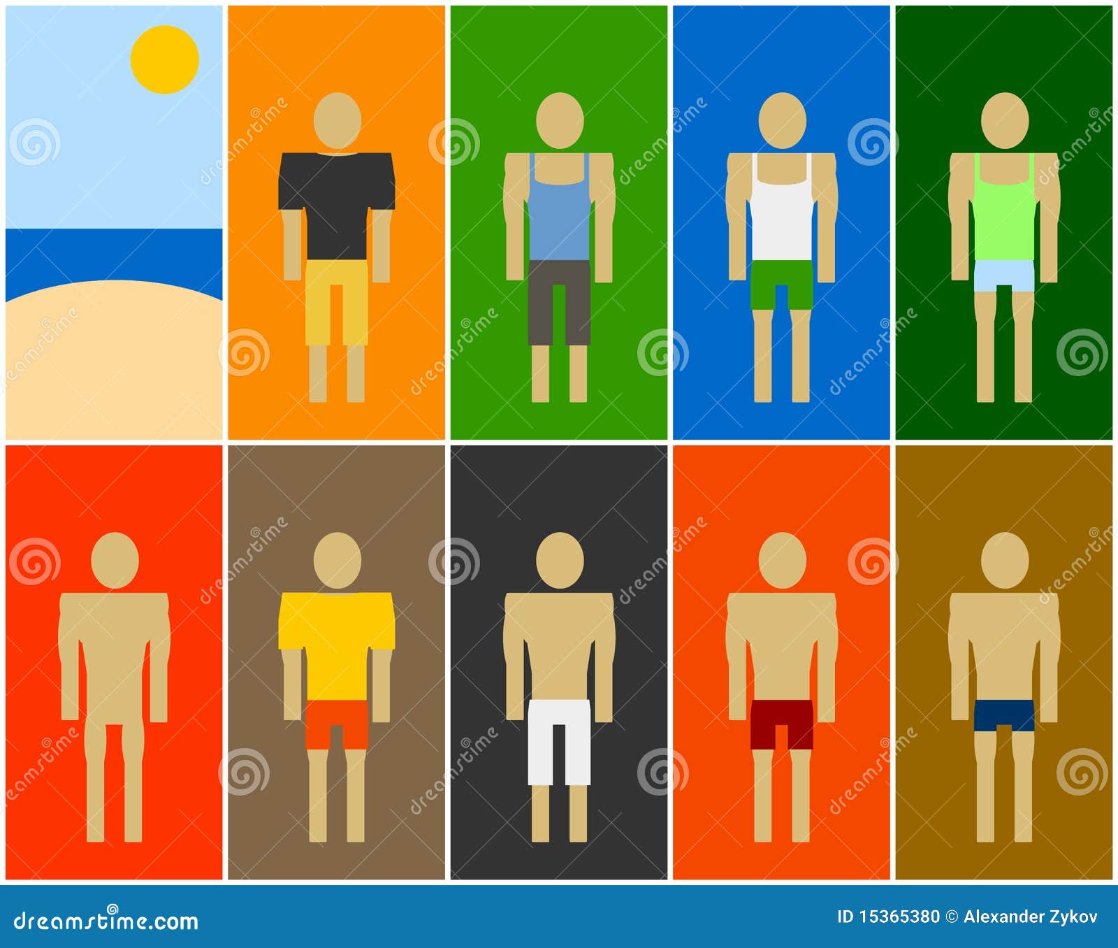 Set of beach men symbols stock illustration. Illustration of fashion ...