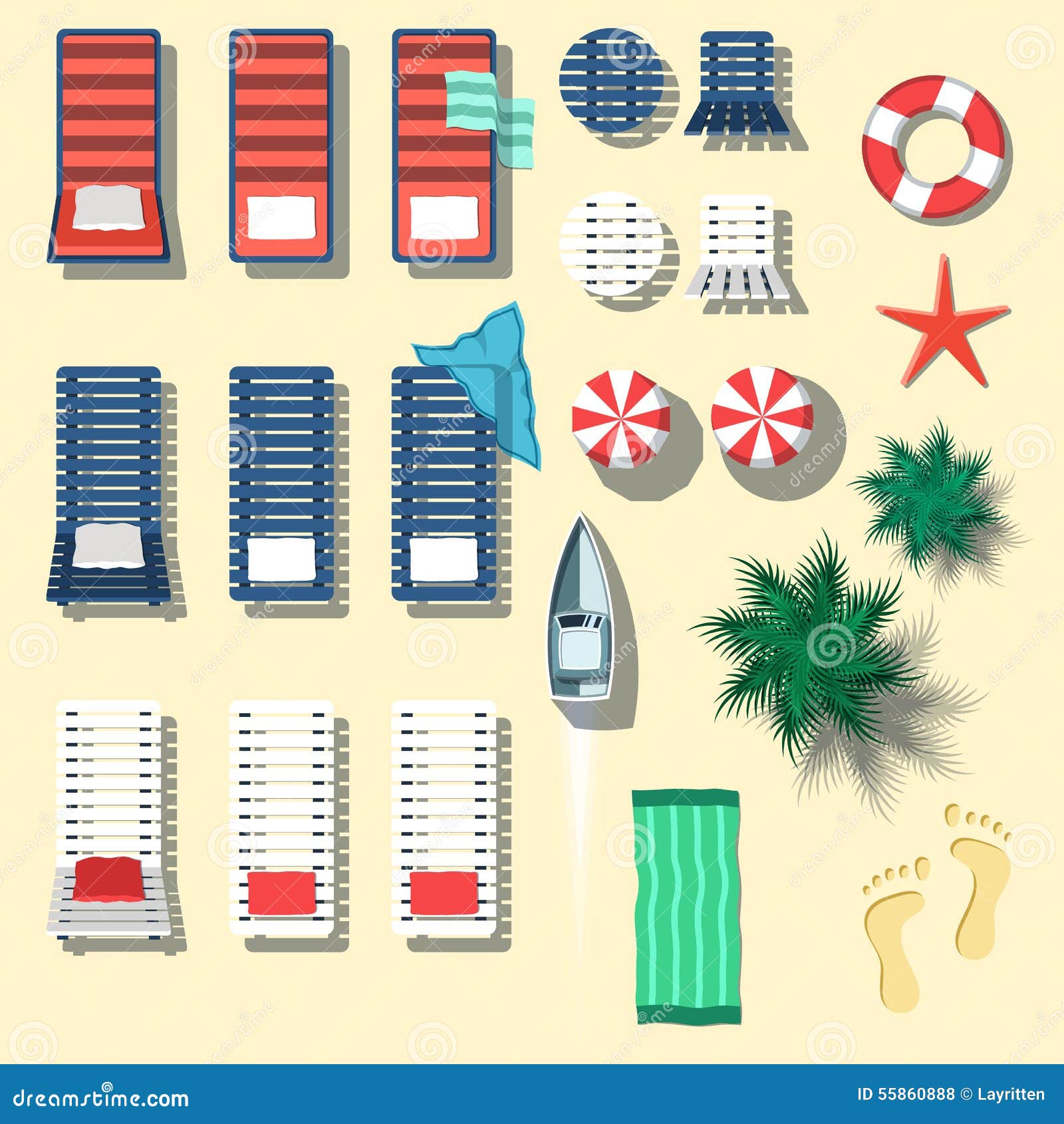 Set of Beach Objects in Flat Style Stock Vector - Illustration of ...