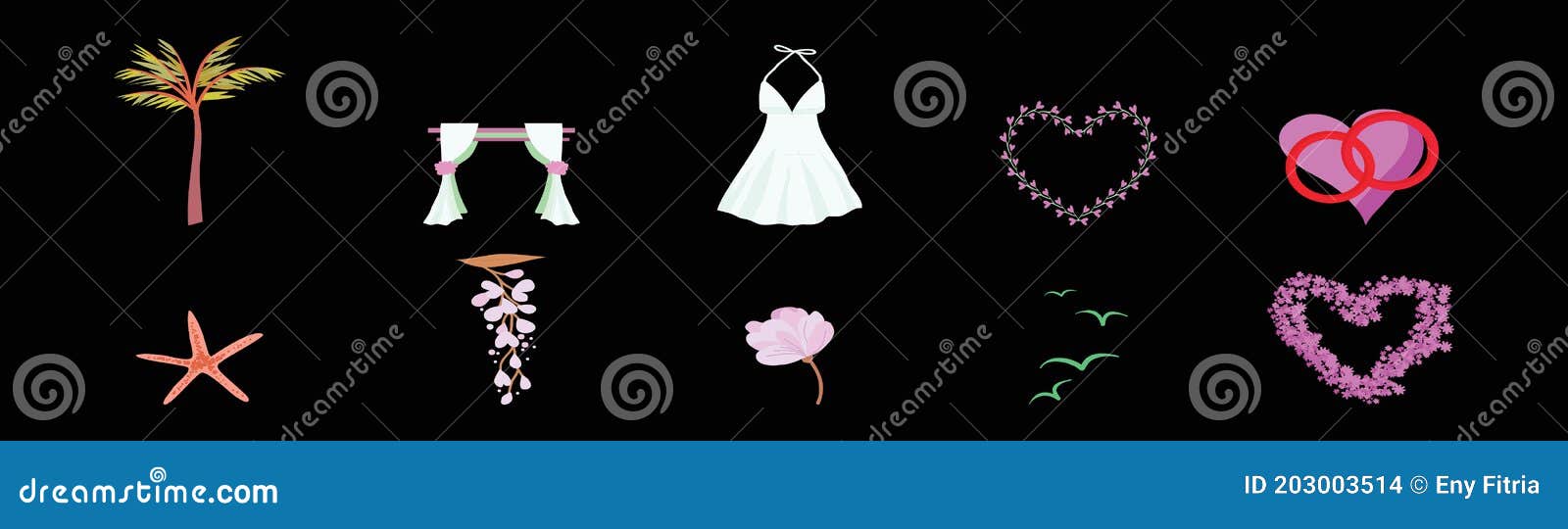 Set of Beach Wedding Element Cartoon Icon Design Template with Various ...