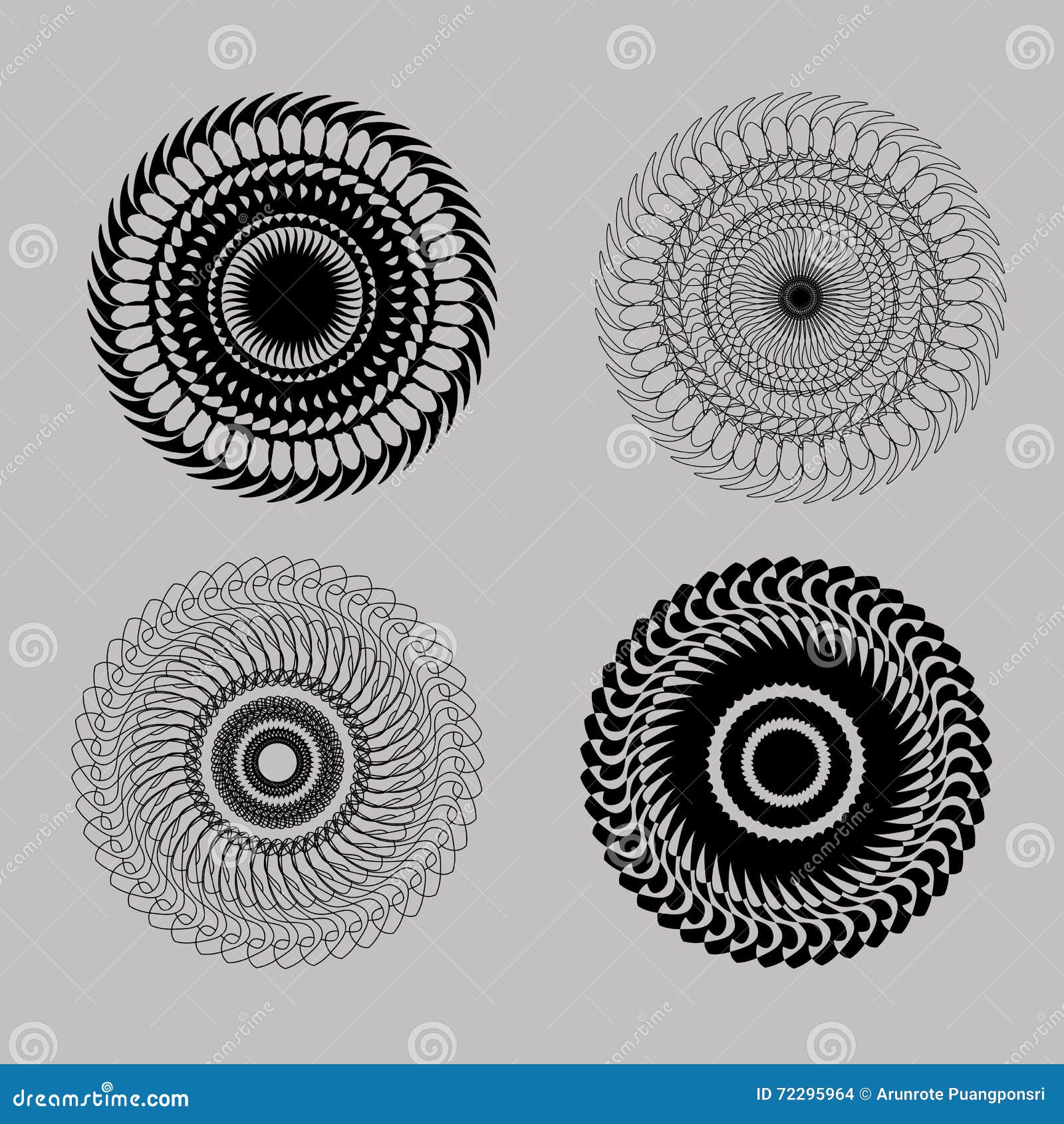 Set of Beautiful Black Line Round Geometric Design Elements Stock ...