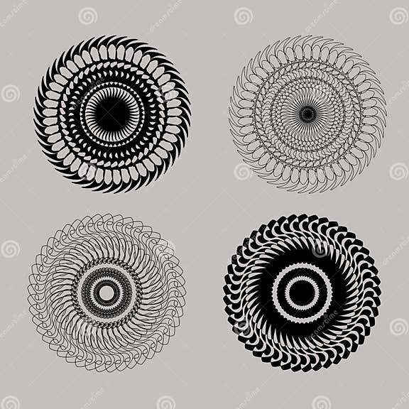 Set of Beautiful Black Line Round Geometric Design Elements Stock ...