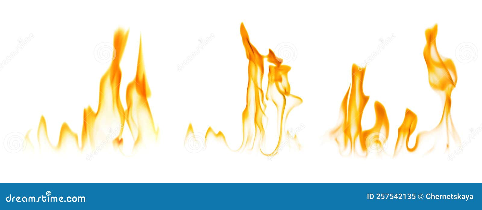 Set with Beautiful Bright Fire Flames on White Background. Banner ...