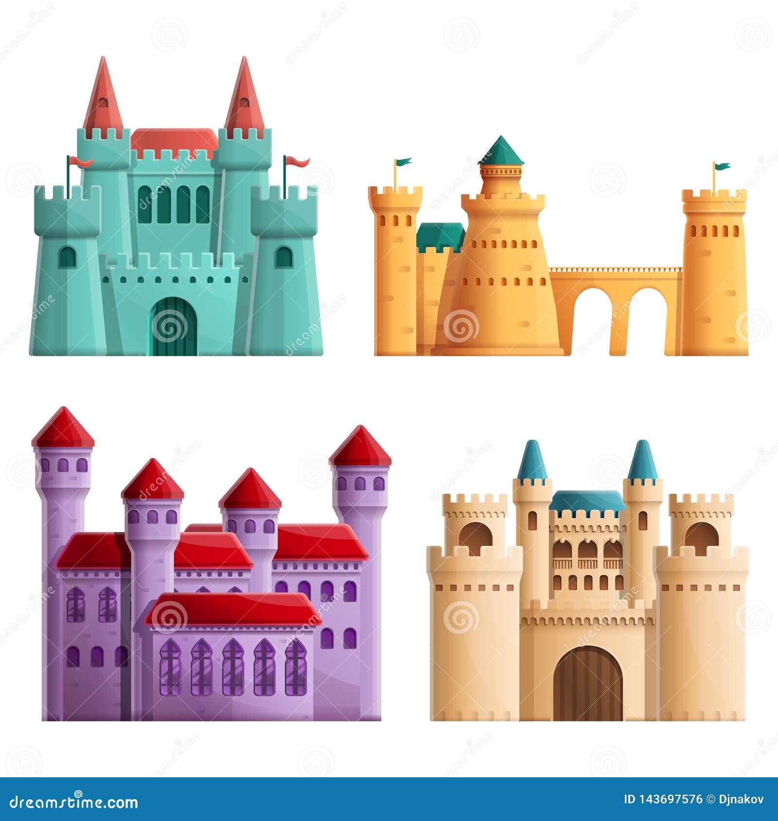 Set of Beautiful Cartoons Castles, Vector Illustration Stock Vector ...