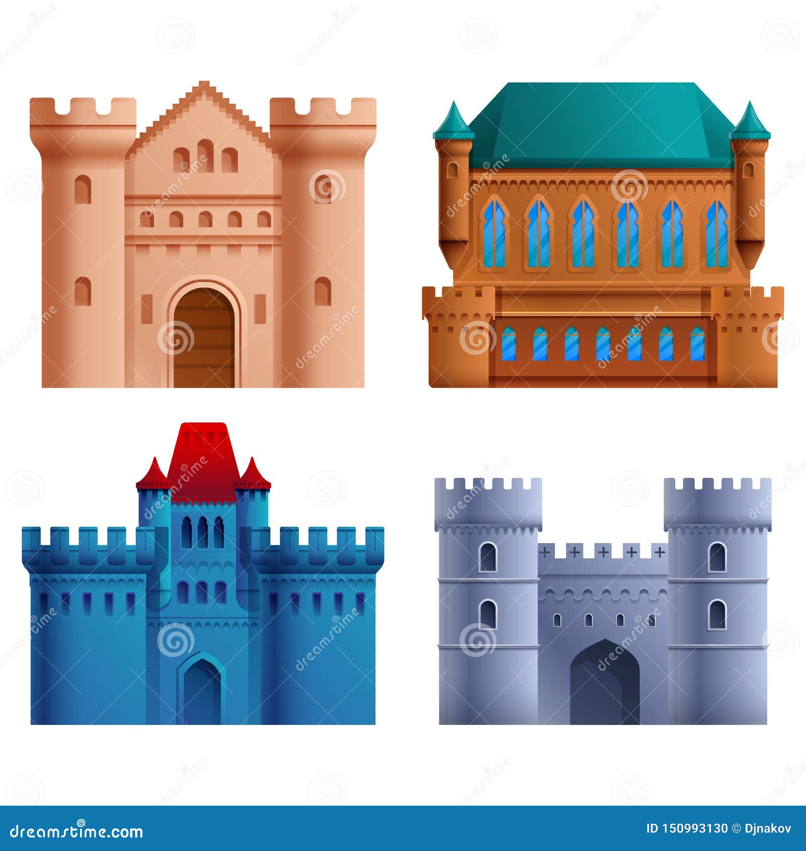 Set of Beautiful Cartoons Castles Stock Vector - Illustration of ...