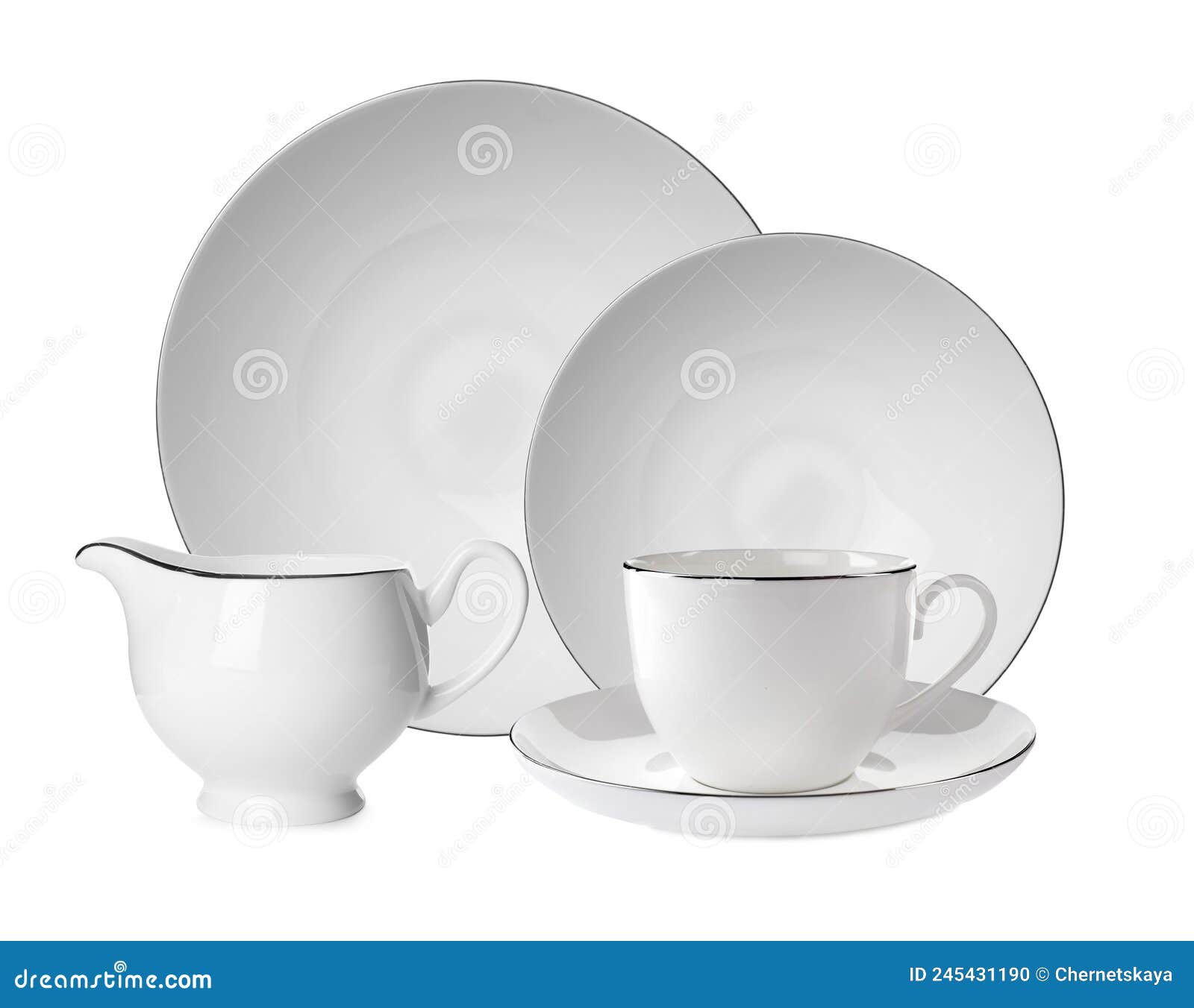Set of Beautiful Ceramic Dinnerware on White Background Stock Photo ...