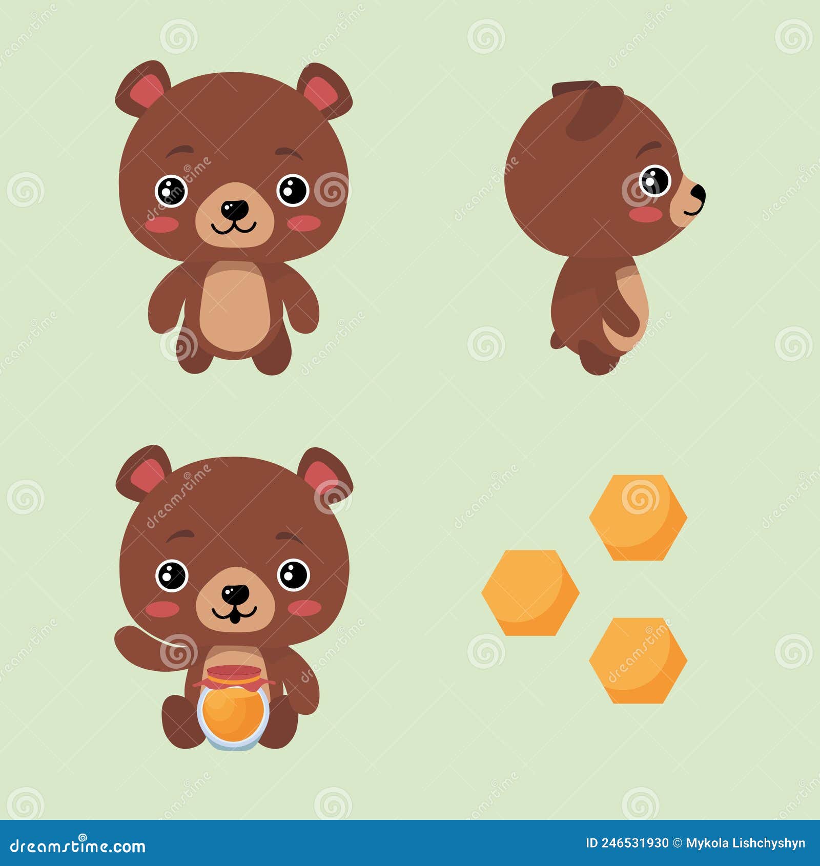 Set of Beautiful Character Bears on Green Background. Vector ...