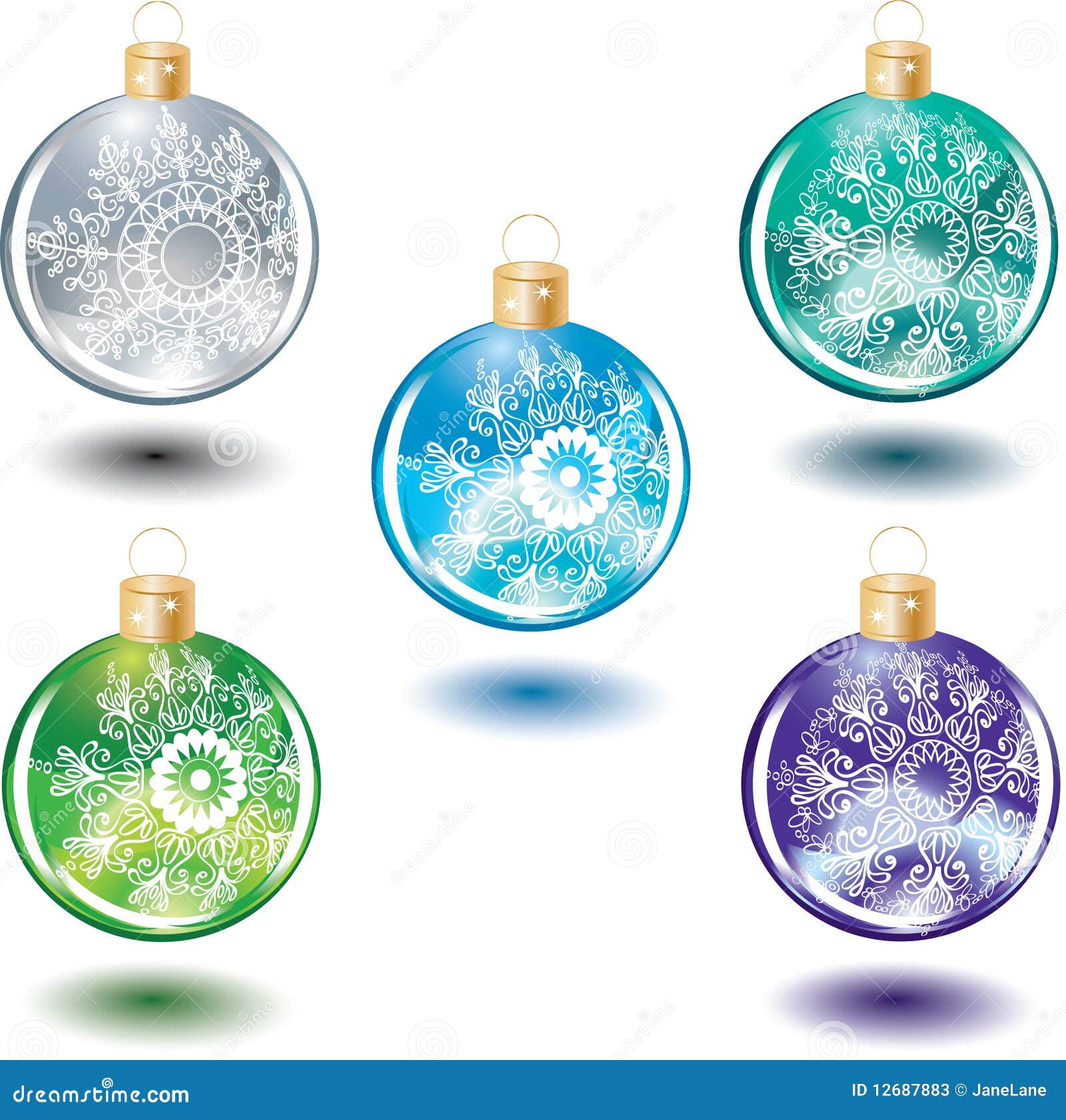 Set of Beautiful Christmas Glass Balls with Decora Stock Illustration ...