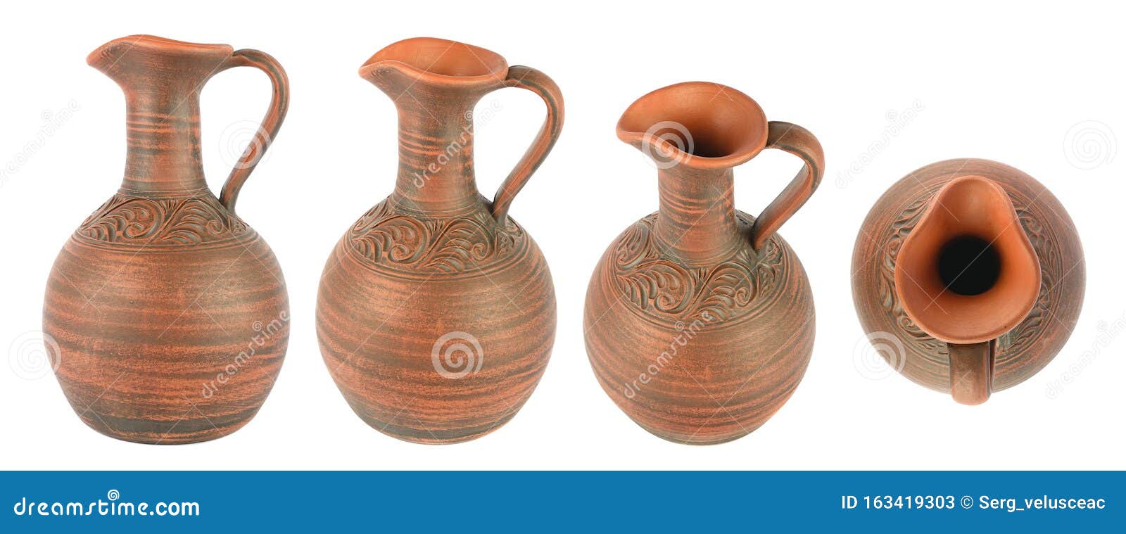Set Beautiful Clay Jugs in Different Angles Isolated on White Stock ...