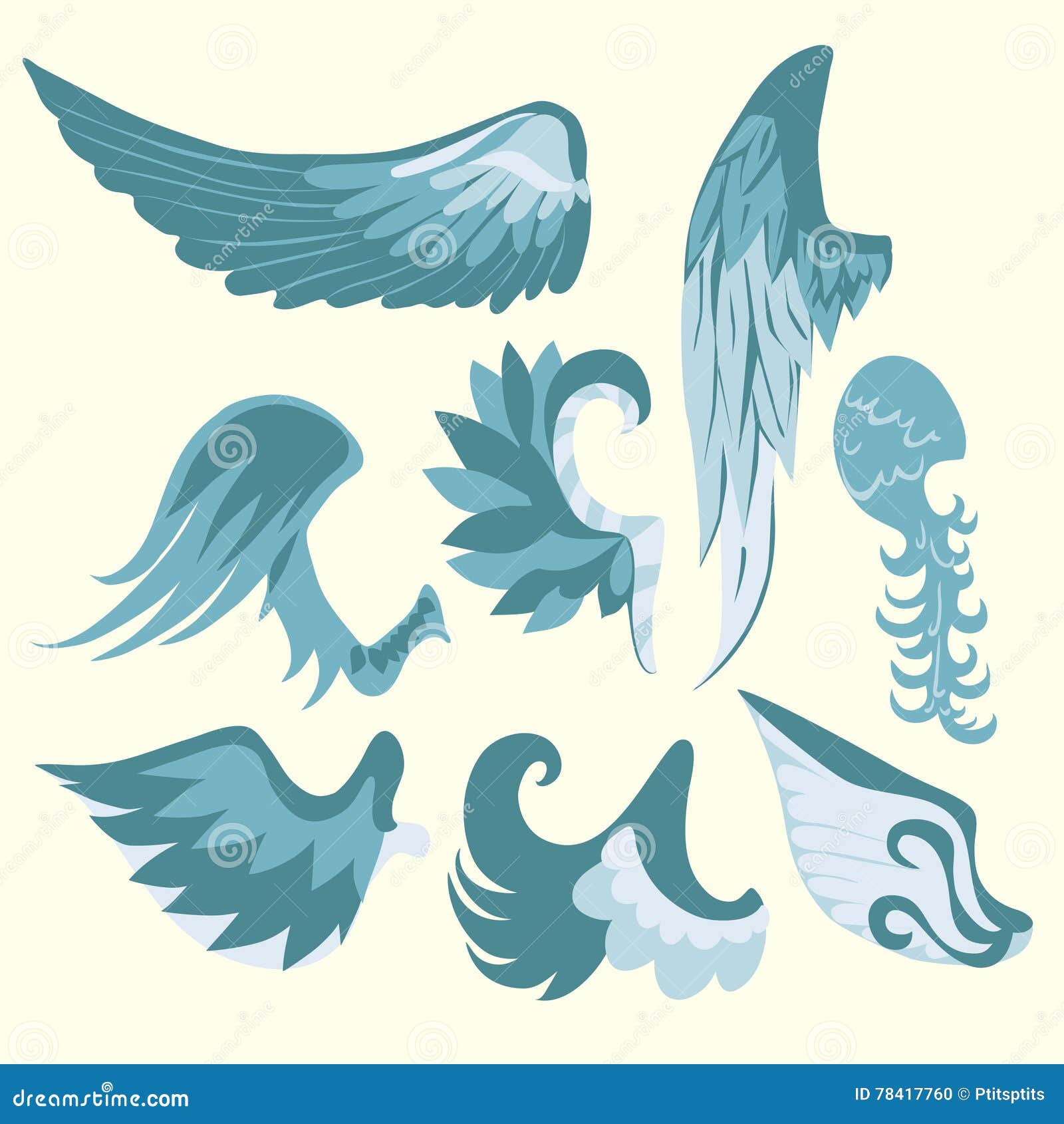 Set of Beautiful Cute Cartoon Blue and White Wings Stock Vector ...