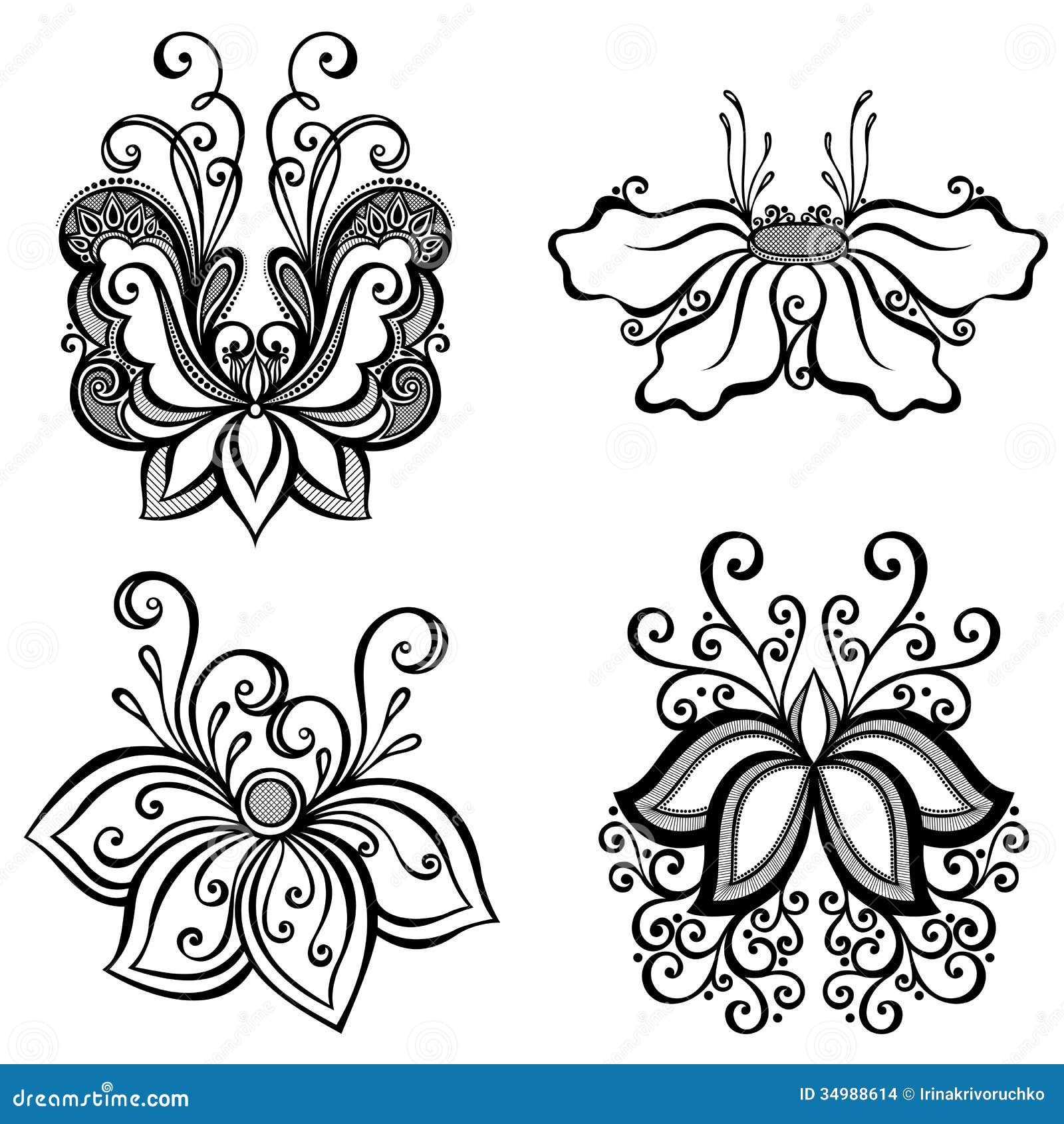 Set of Beautiful Deco Flowers Stock Vector - Illustration of bloom ...