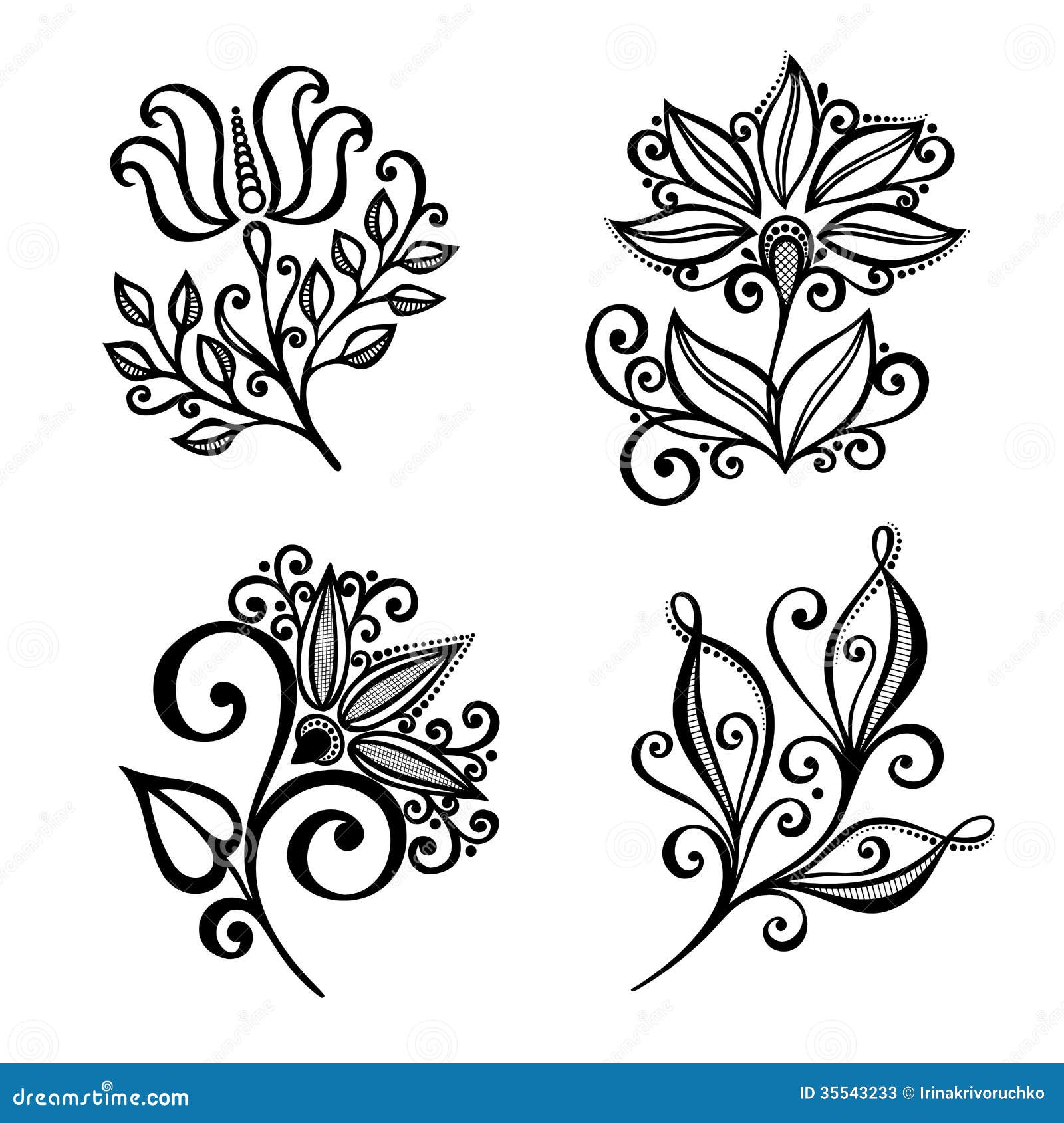 Set of Beautiful Deco Flowers Stock Vector - Illustration of frond ...