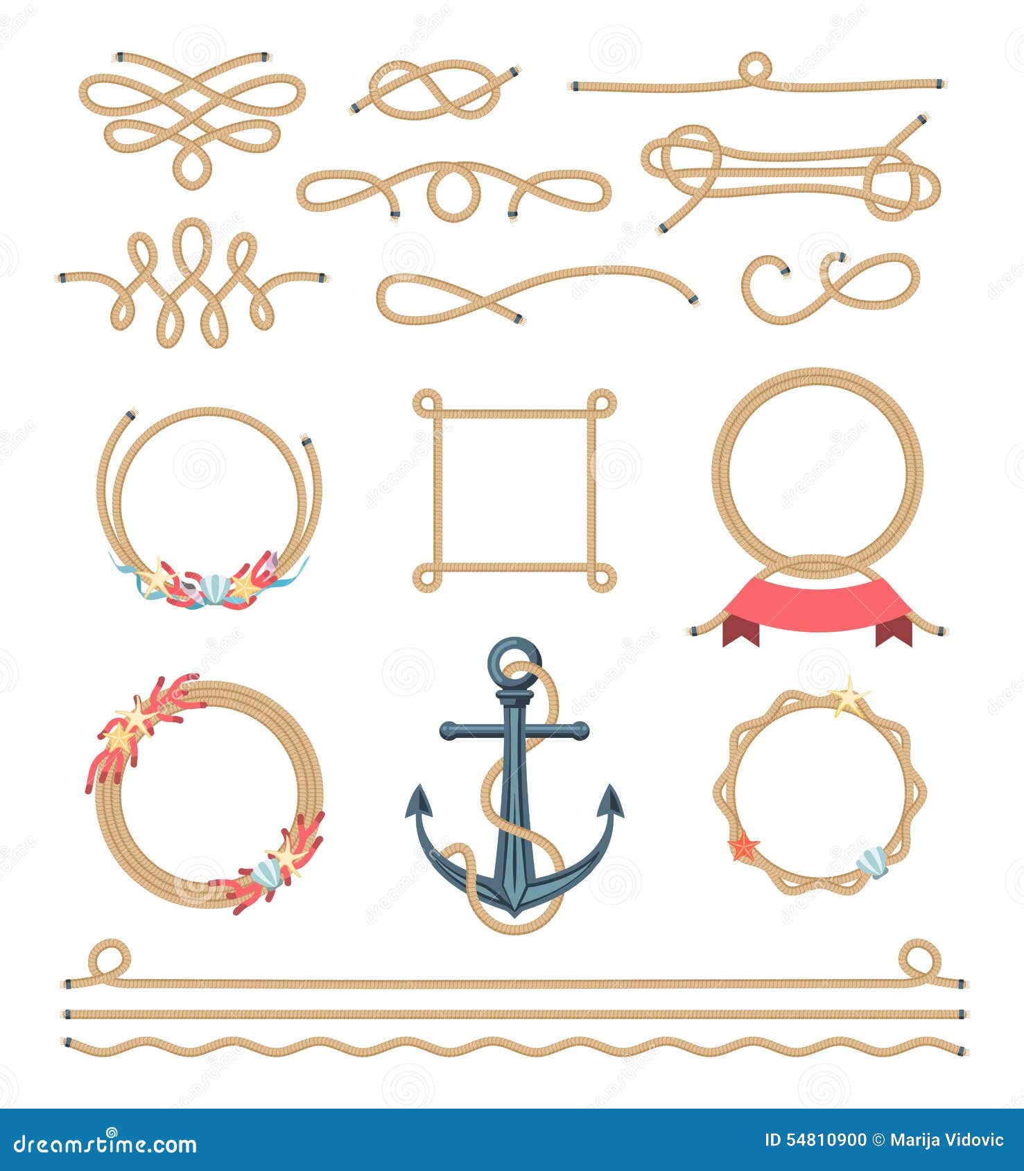 Set of Beautiful Elements Made of Nautical Rope Stock Vector ...