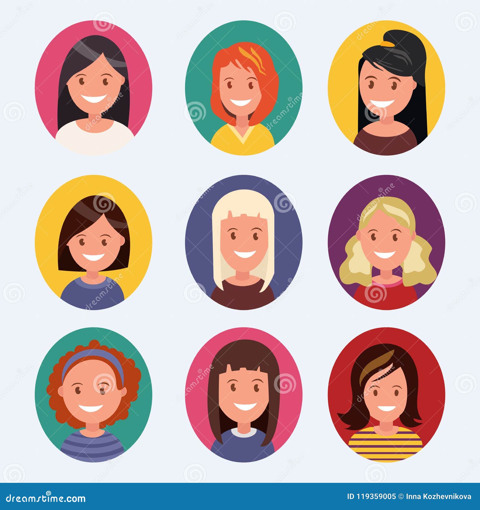 Set Of Beautiful Female Avatars With Different Hairstyles Stock Vector