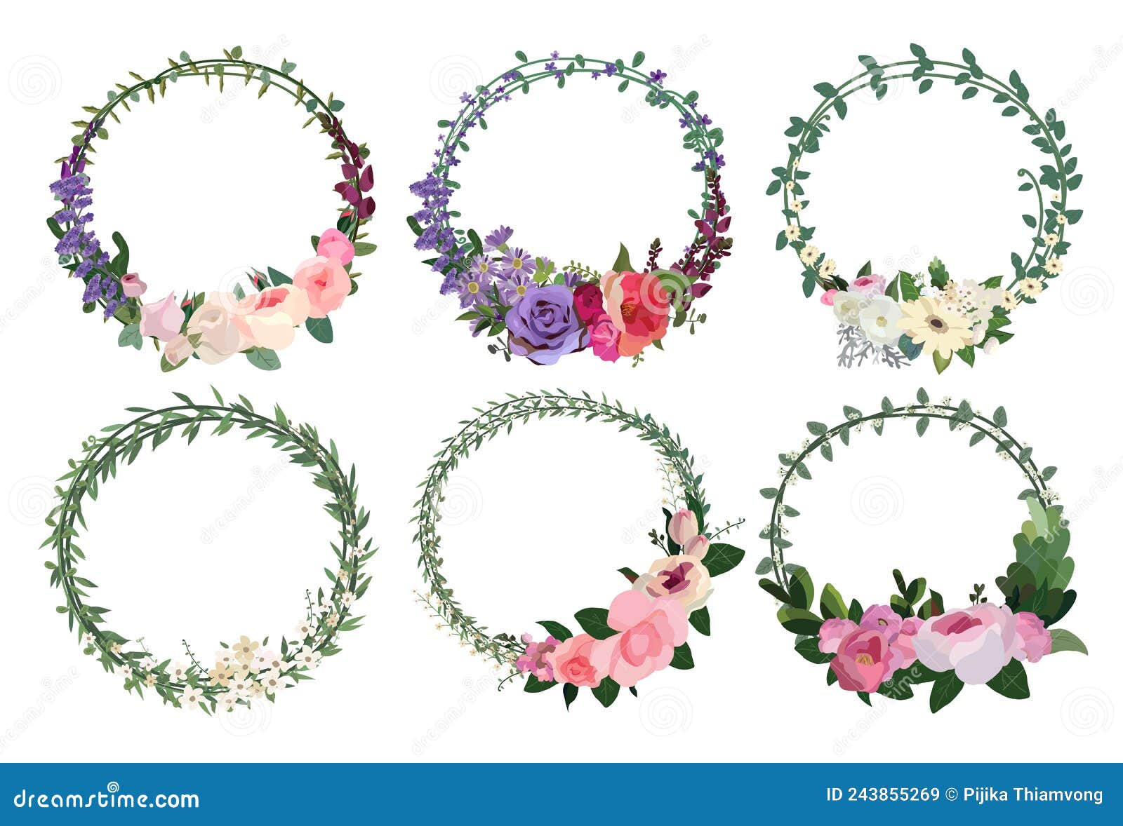 Set of Beautiful Flower Wreath, Floral Frames Set. Stock Vector ...