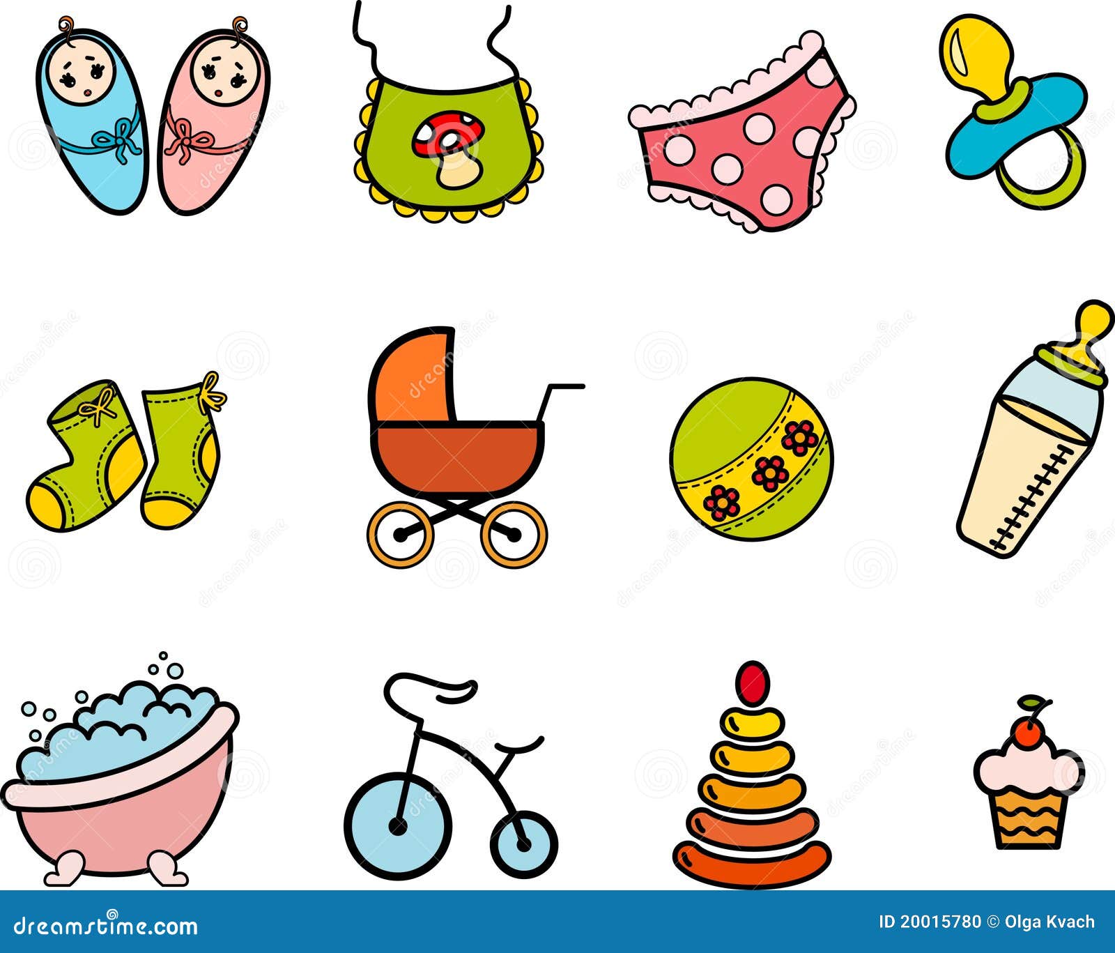 Set of beautiful icons stock vector. Illustration of pram - 20015780