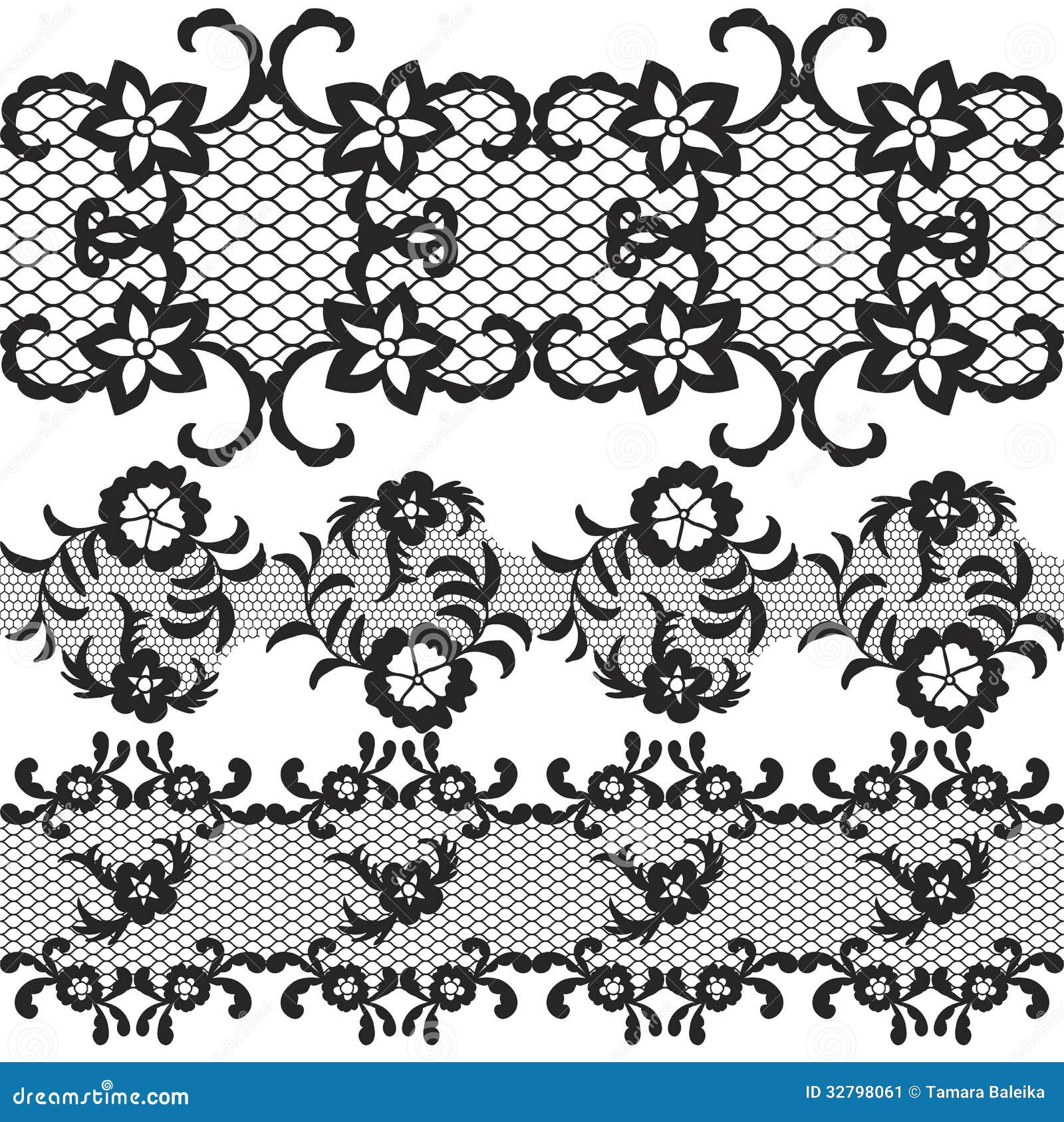 Set of Beautiful Lace Vector Trims Stock Vector - Illustration of ...