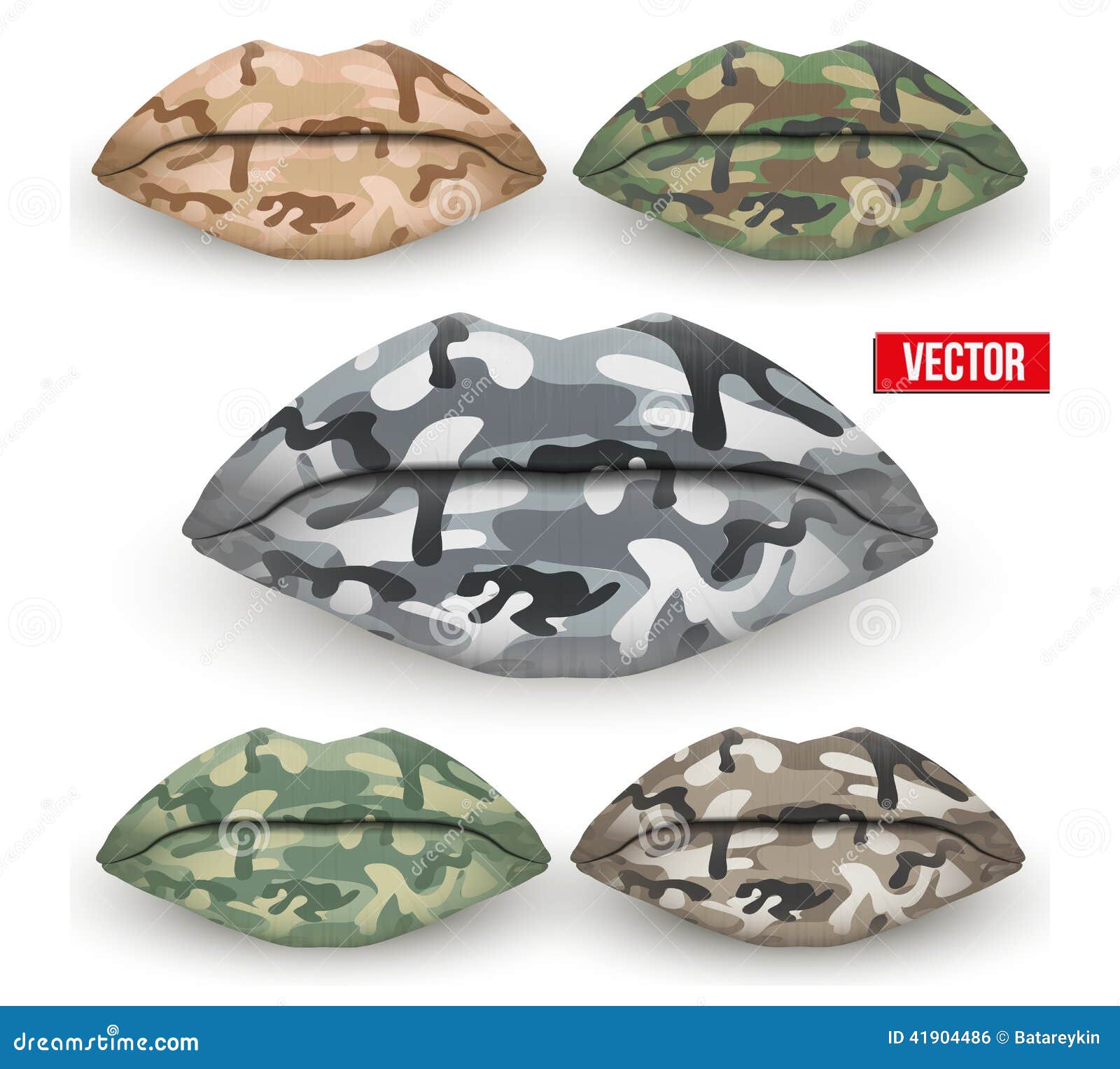 Set of Beautiful Lips with Camo Texture. Vector Stock Vector ...