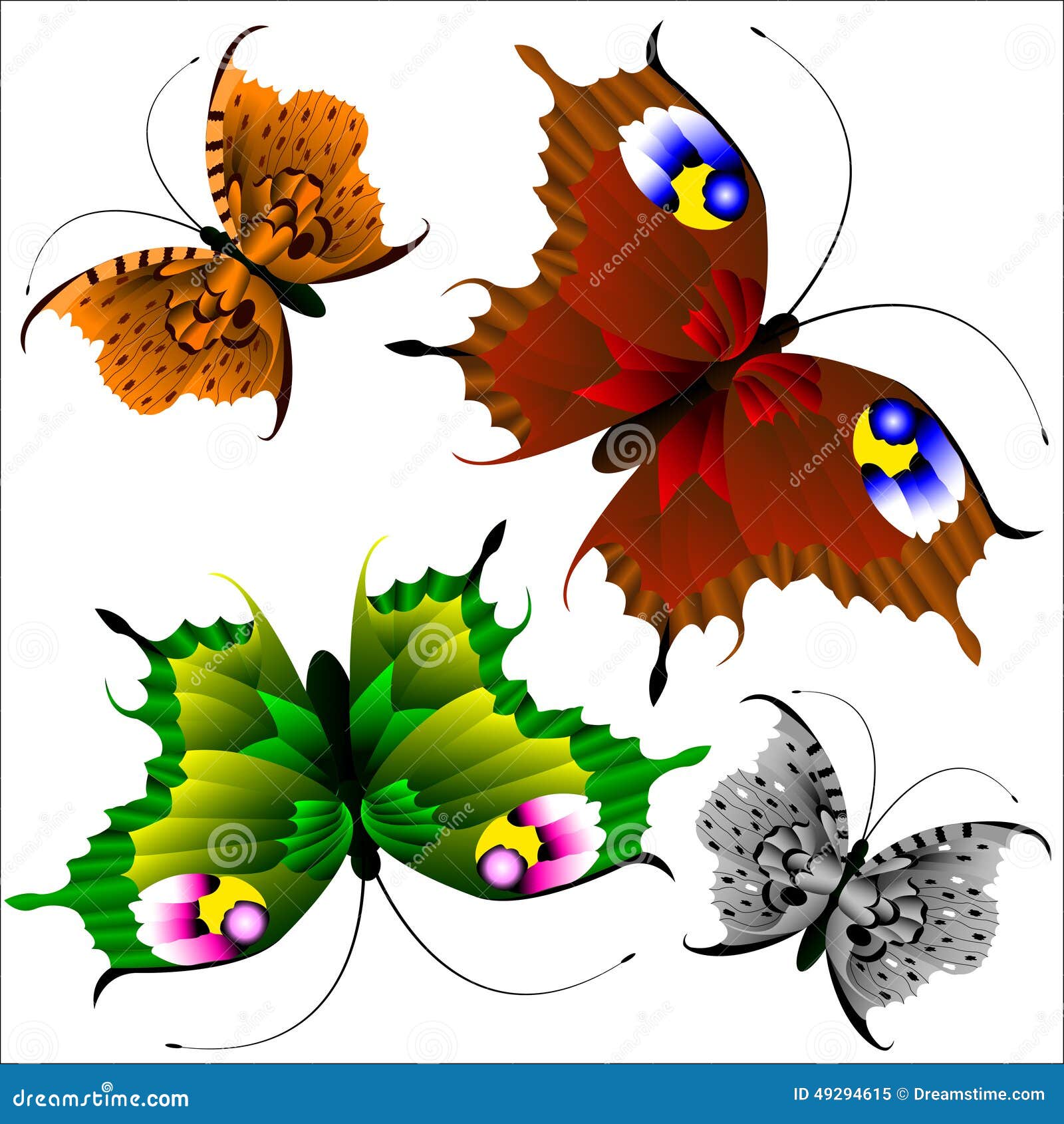 Set of Beautiful Multi-colored Butterflies Stock Vector - Illustration ...