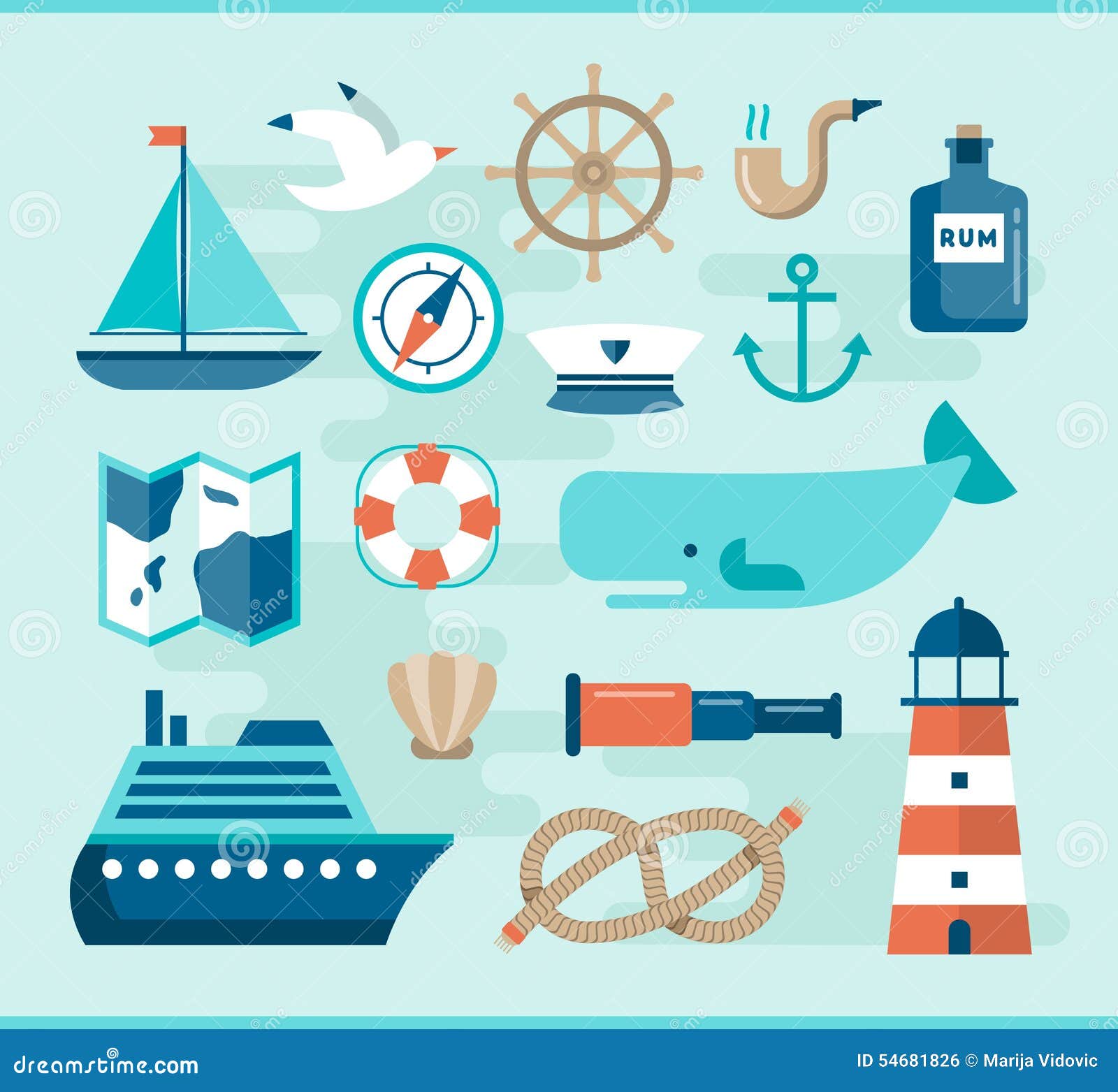 Set of Beautiful Nautical Flat Icons Stock Vector - Illustration of ...