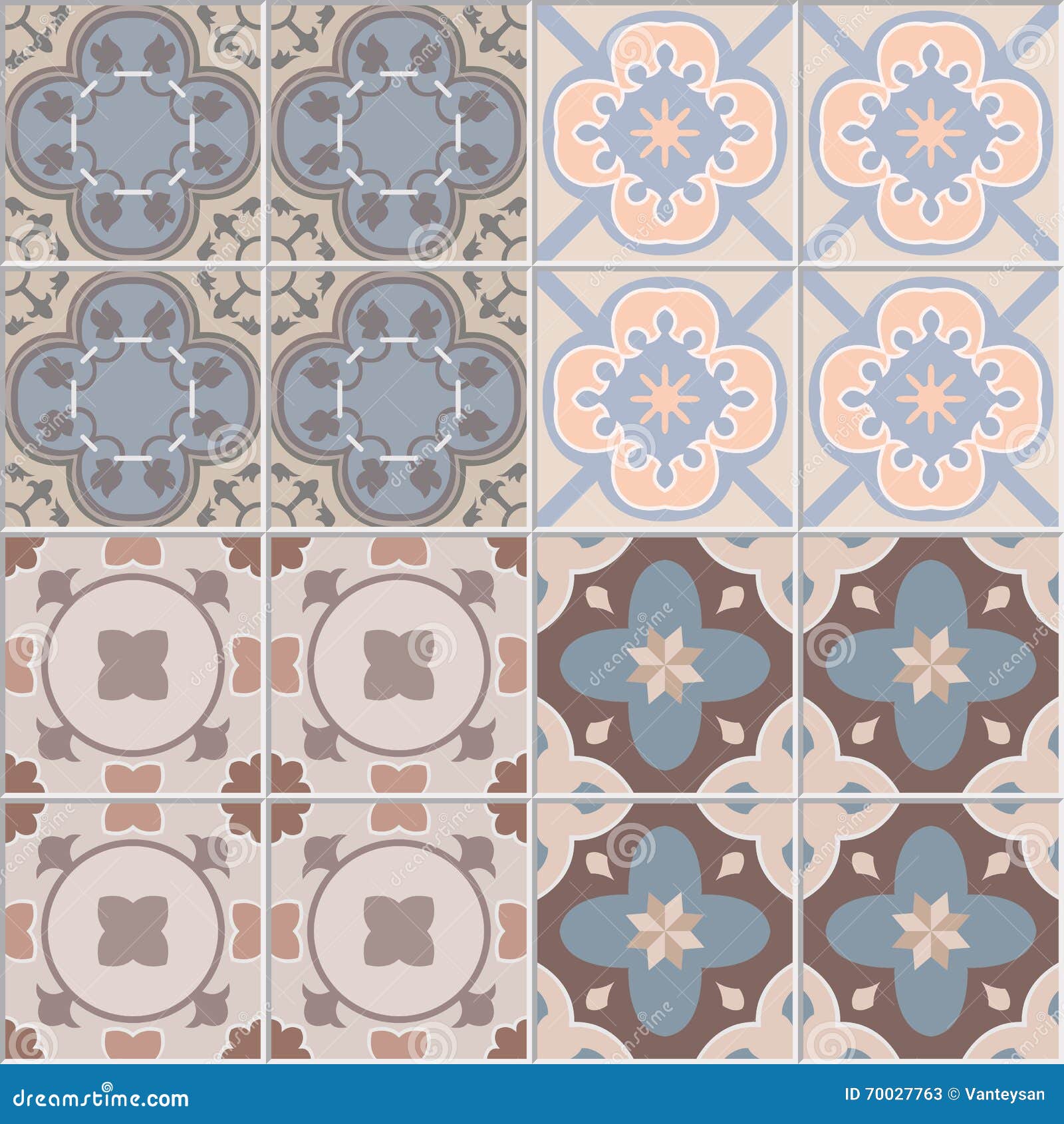 Set with Beautiful Ornamental Tile Background. Vector Illustration for ...