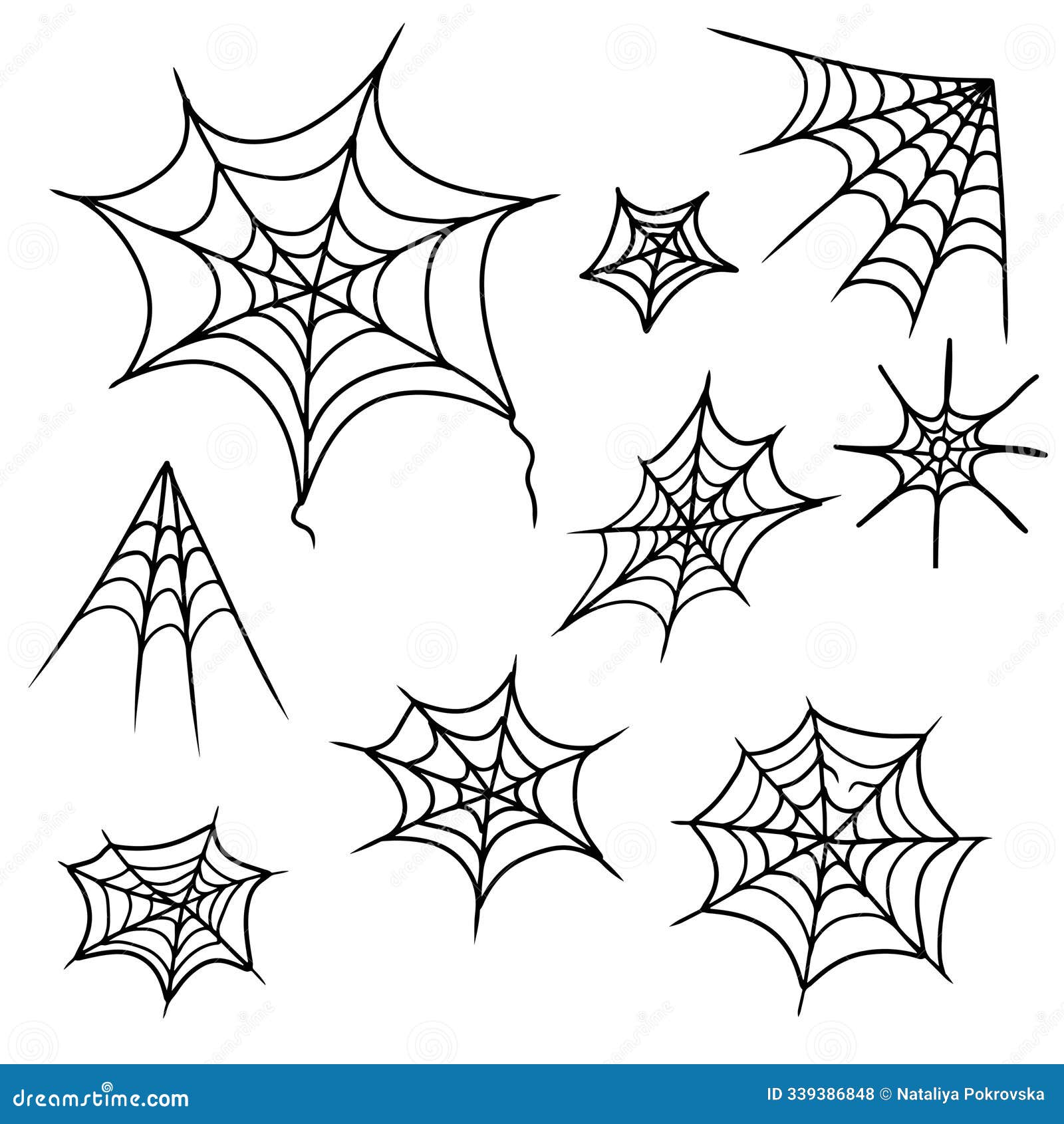 Set of Beautiful Realistic Web Net with Spider in Black Isolated on ...