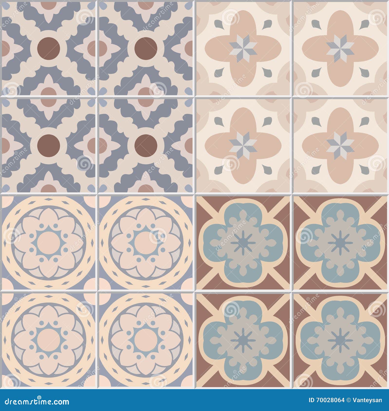 Set with Beautiful Seamless Ornamental Tile Background. Vector ...