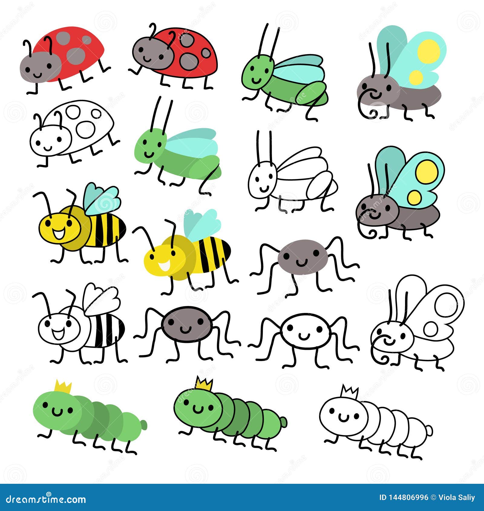 Set of Beautiful Sensitive Insects Cute Funny Insects Stock ...