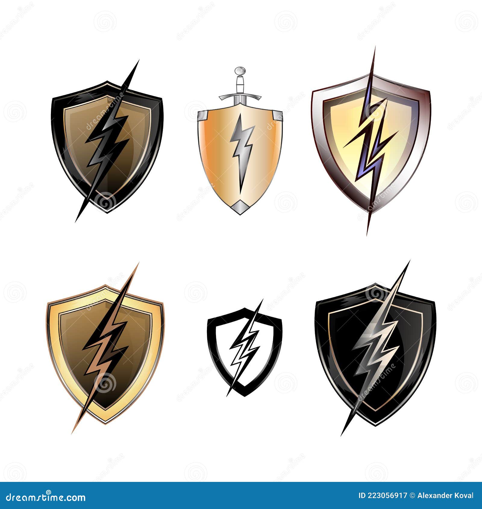 A set of beautiful shields stock vector. Illustration of metal - 223056917