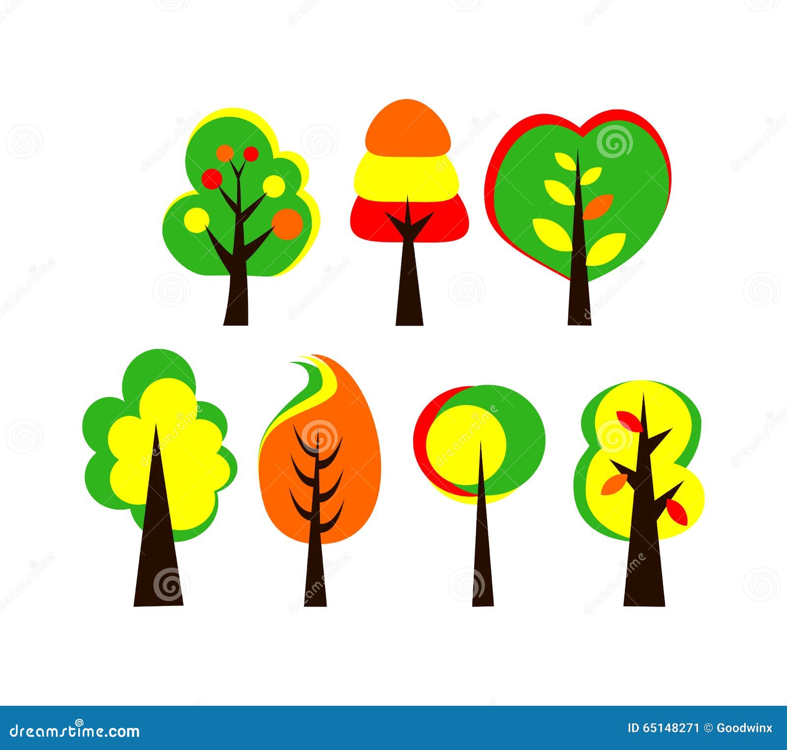 Set of Beautiful Trees and Multi-colored Stock Vector - Illustration of ...