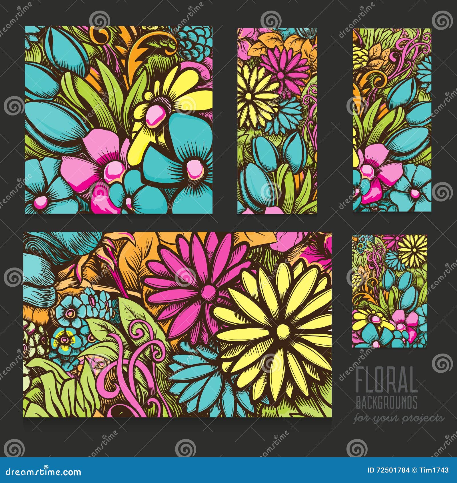 Set of Beautiful Vector Cards with Floral Background Stock Vector ...