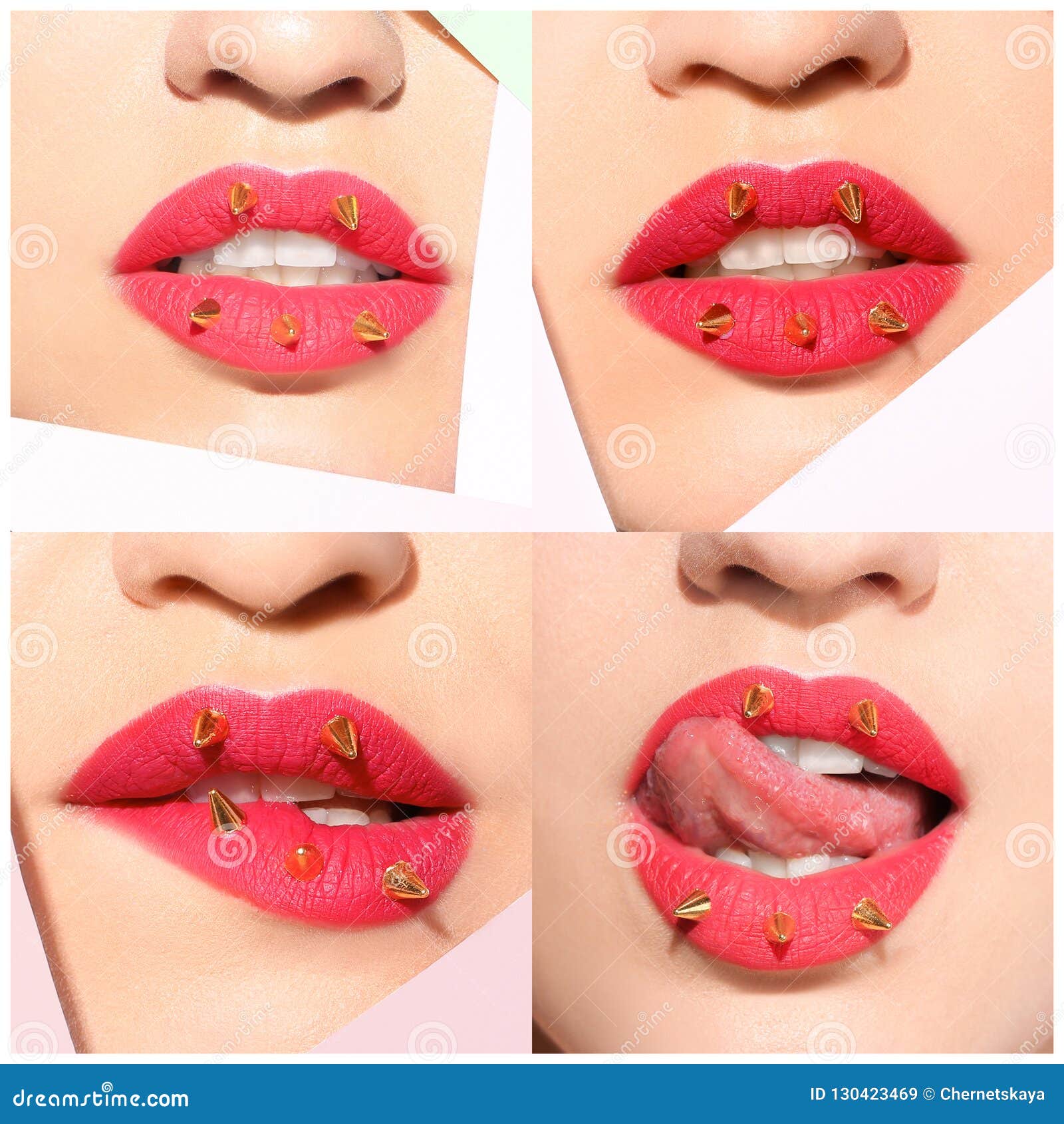 Set with Beautiful Woman, Focus on Lips Stock Image - Image of fashion ...