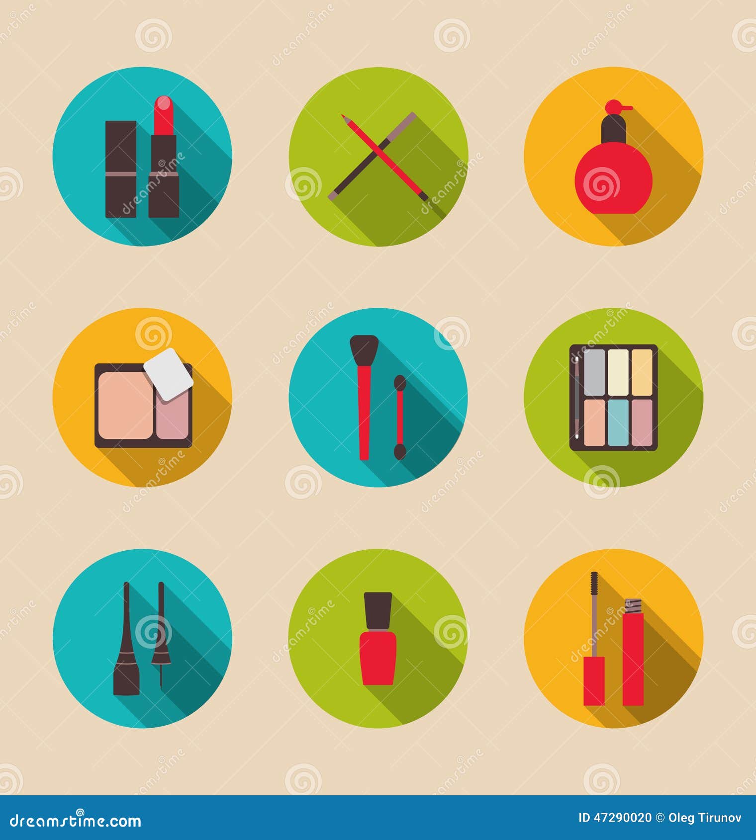Set Beauty and Makeup Icons with Long Shadow, Modern Flat Design Stock ...