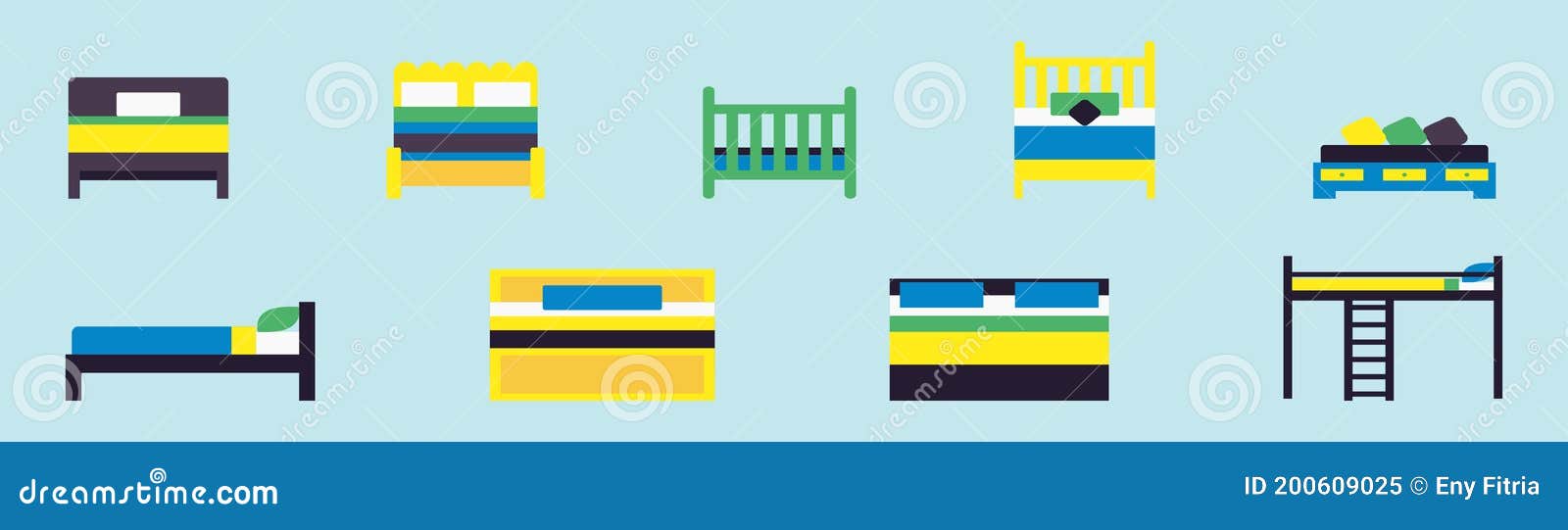 Set of Bed Cartoon Icon Design Template with Various Models. Vector ...