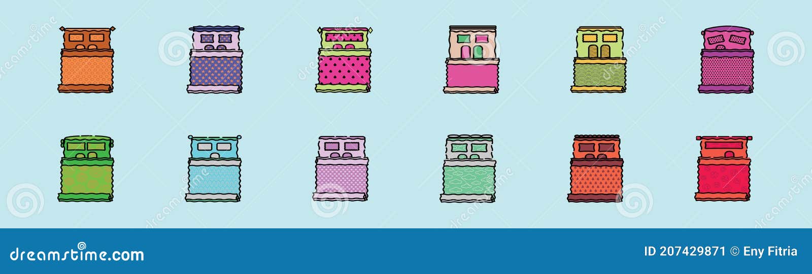 Set of Bed Cartoon Icon Design Template with Various Models. Vector ...