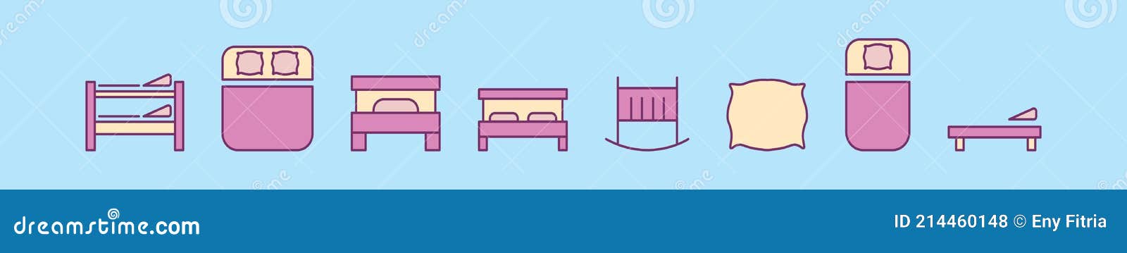 Set of Bed Cartoon Icon Design Template with Various Models. Vector ...