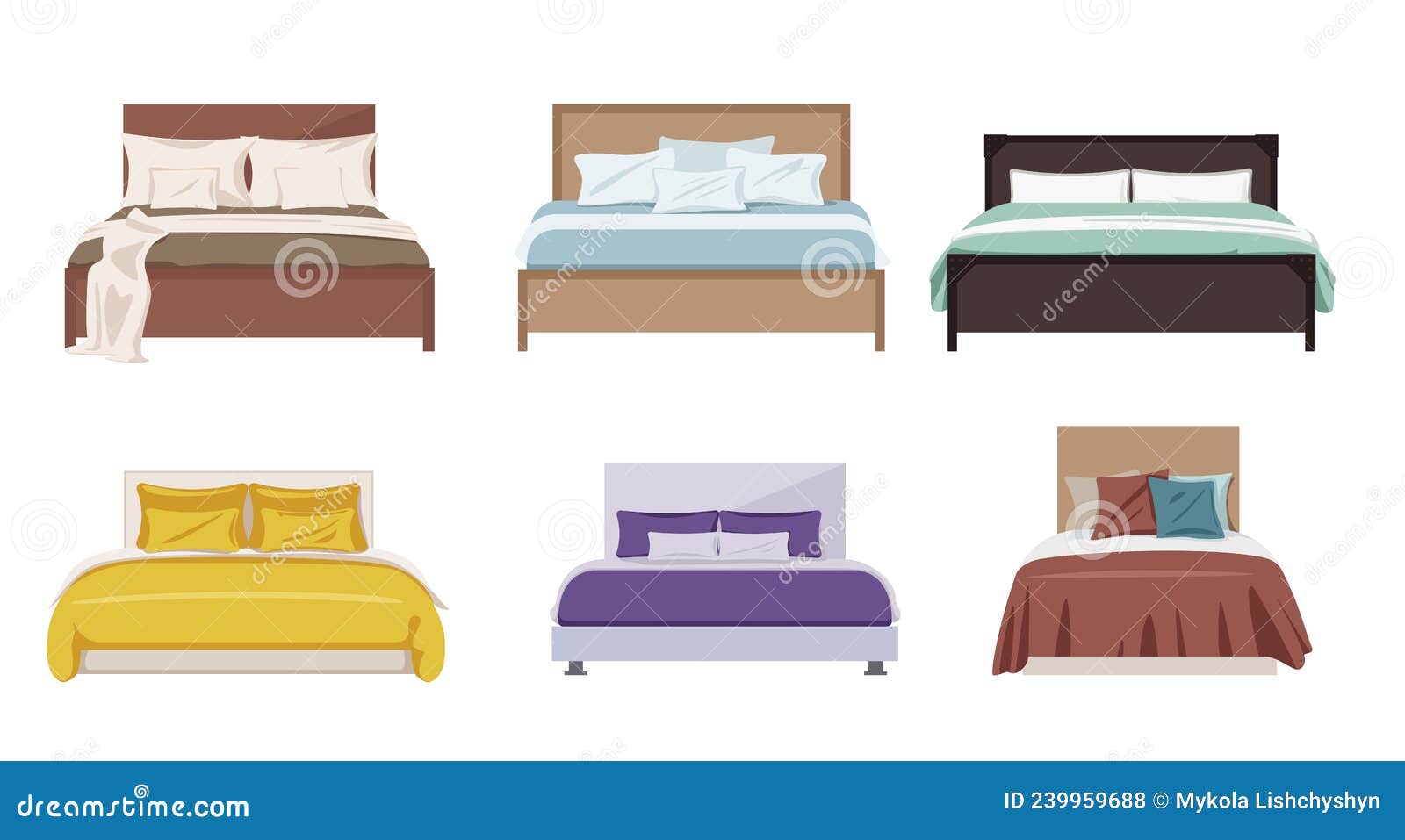 Set of Beds Different Form on White Background. Vector Elements of a ...