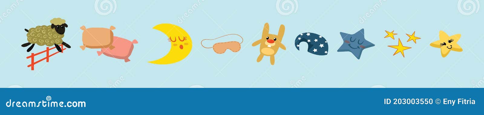 Set of Bedtime Element Cartoon Icon Design Template with Various Models ...