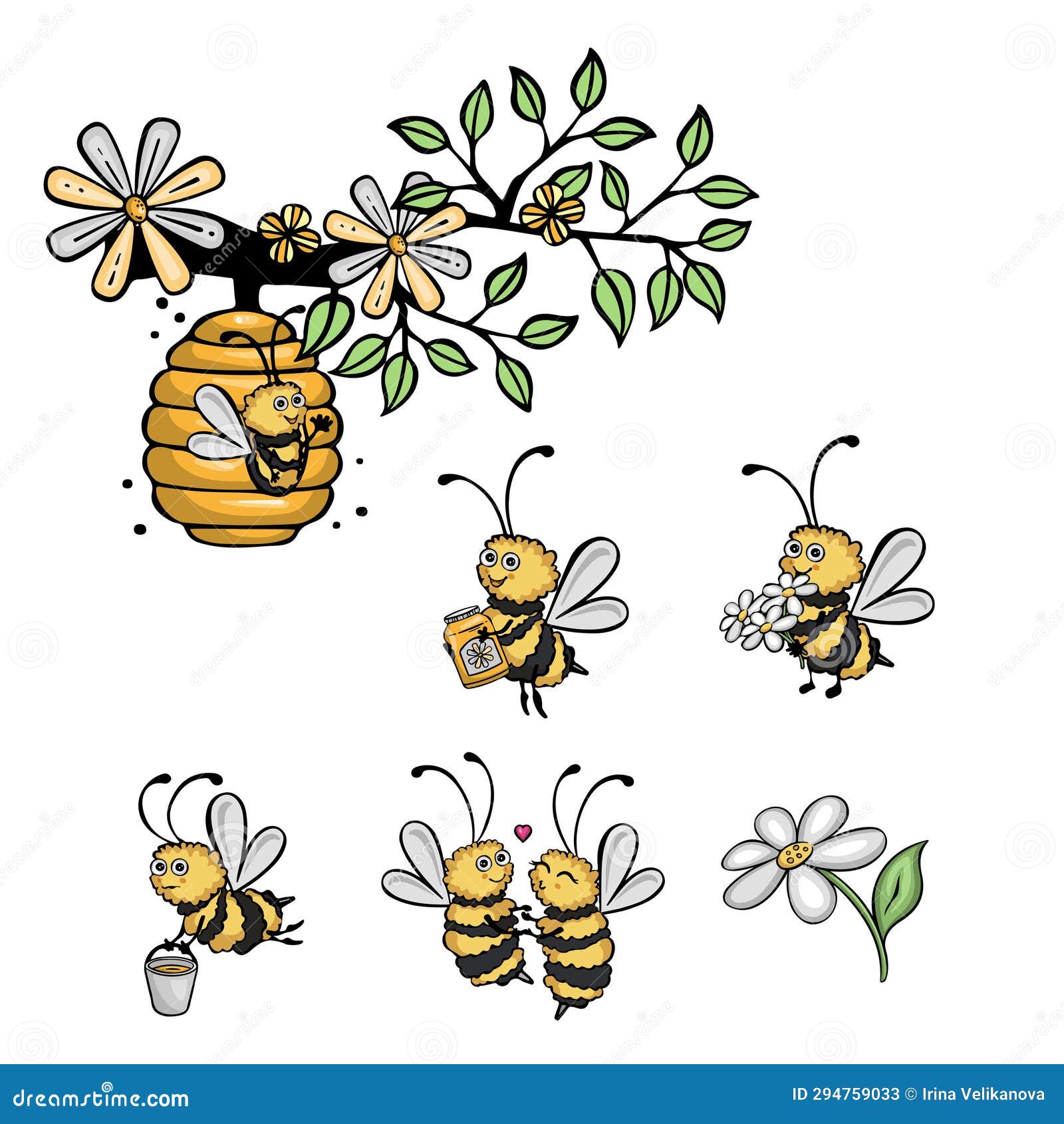 Set of Bee Characters, Vector Illustration Stock Illustration ...